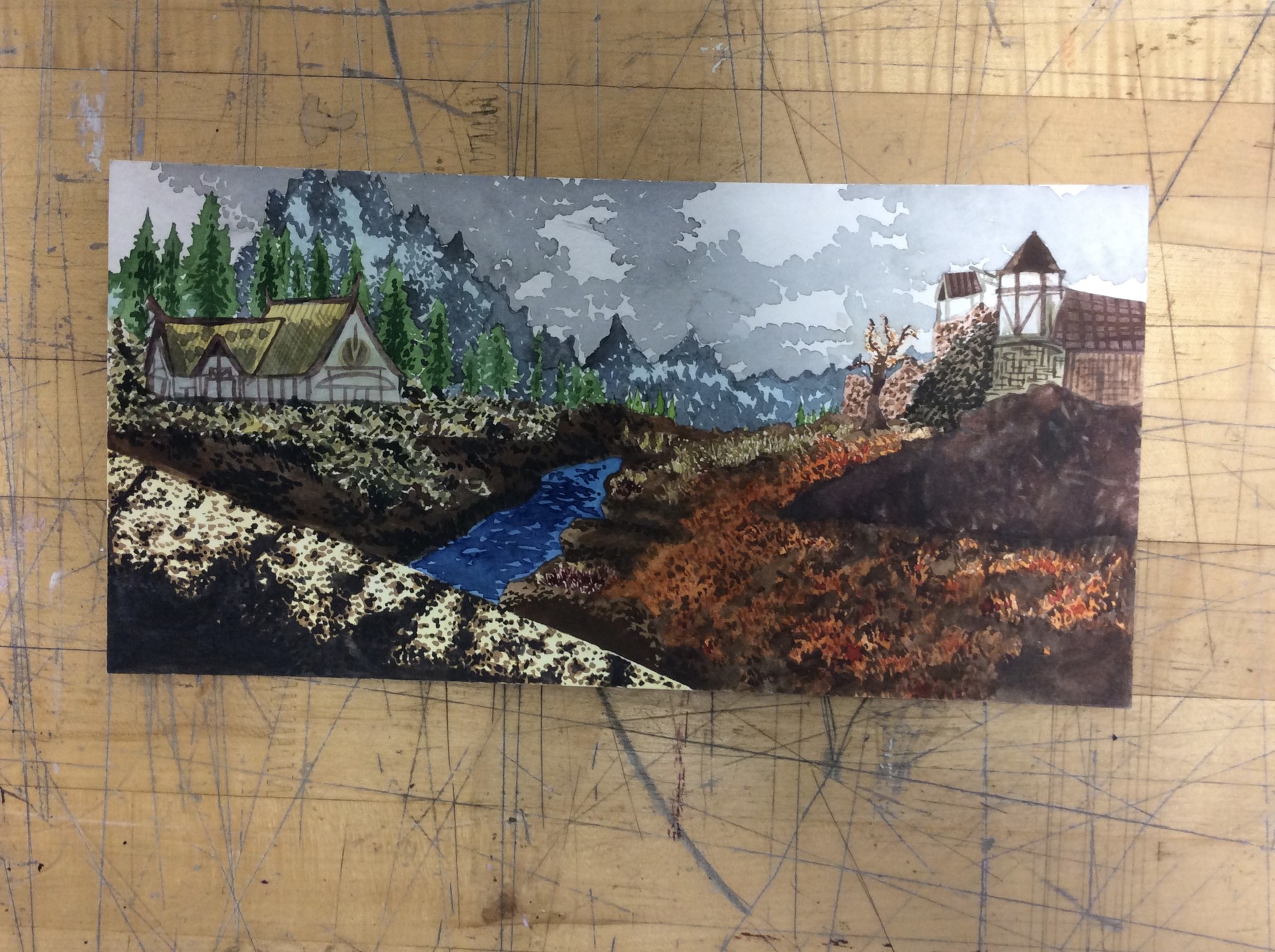 ArtStation - Skyrim landscape in watercolor