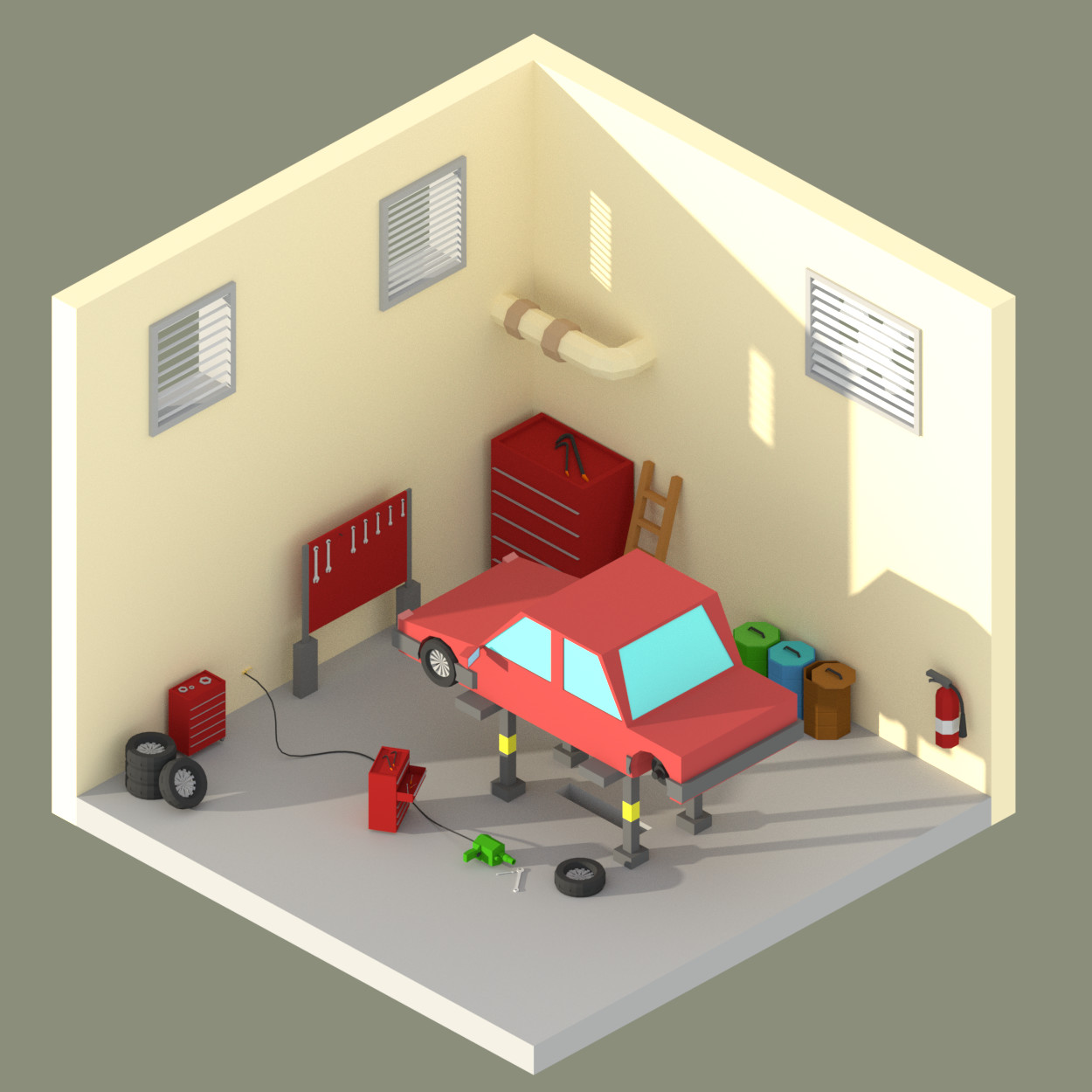 ArtStation - Isometric Room Design: Mechanic Shop