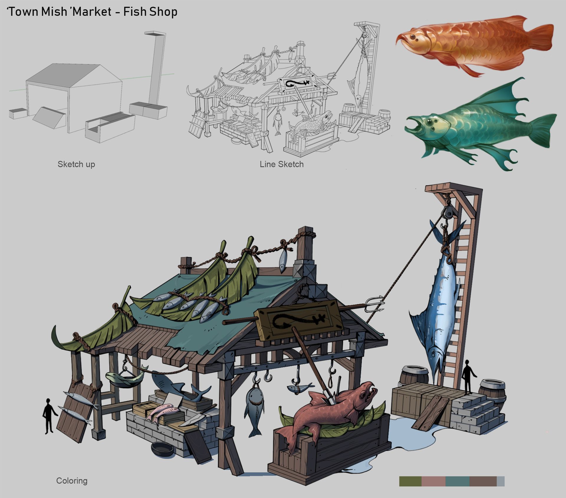 ArtStation - Design of 'Town Mish' -Medieval Fish Shop