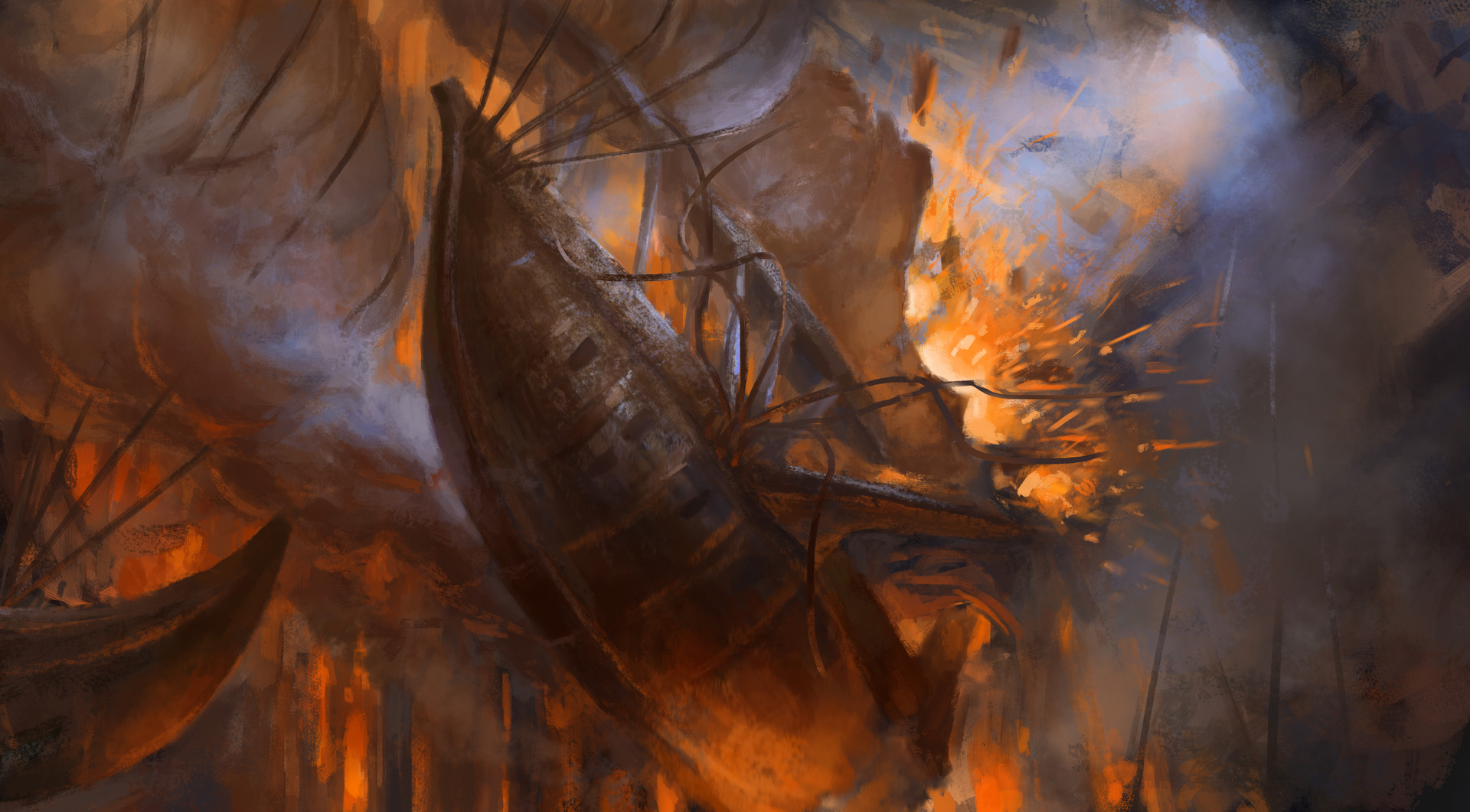 ArtStation - Fire at the airship dock