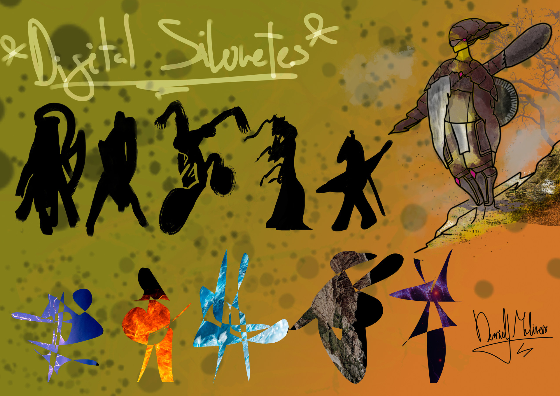 ArtStation - Digital silouetes & final line of 1 silouete.