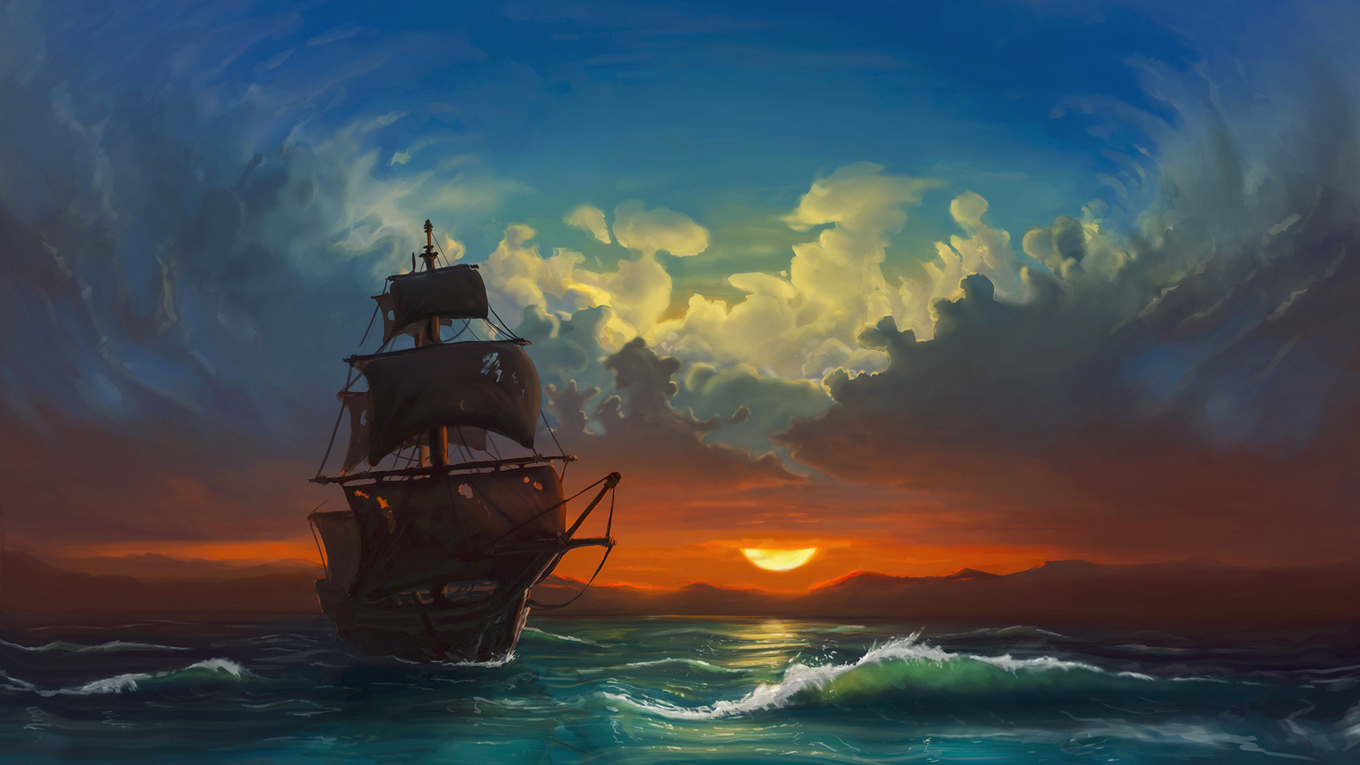 ArtStation - Sketch - ship and sunset
