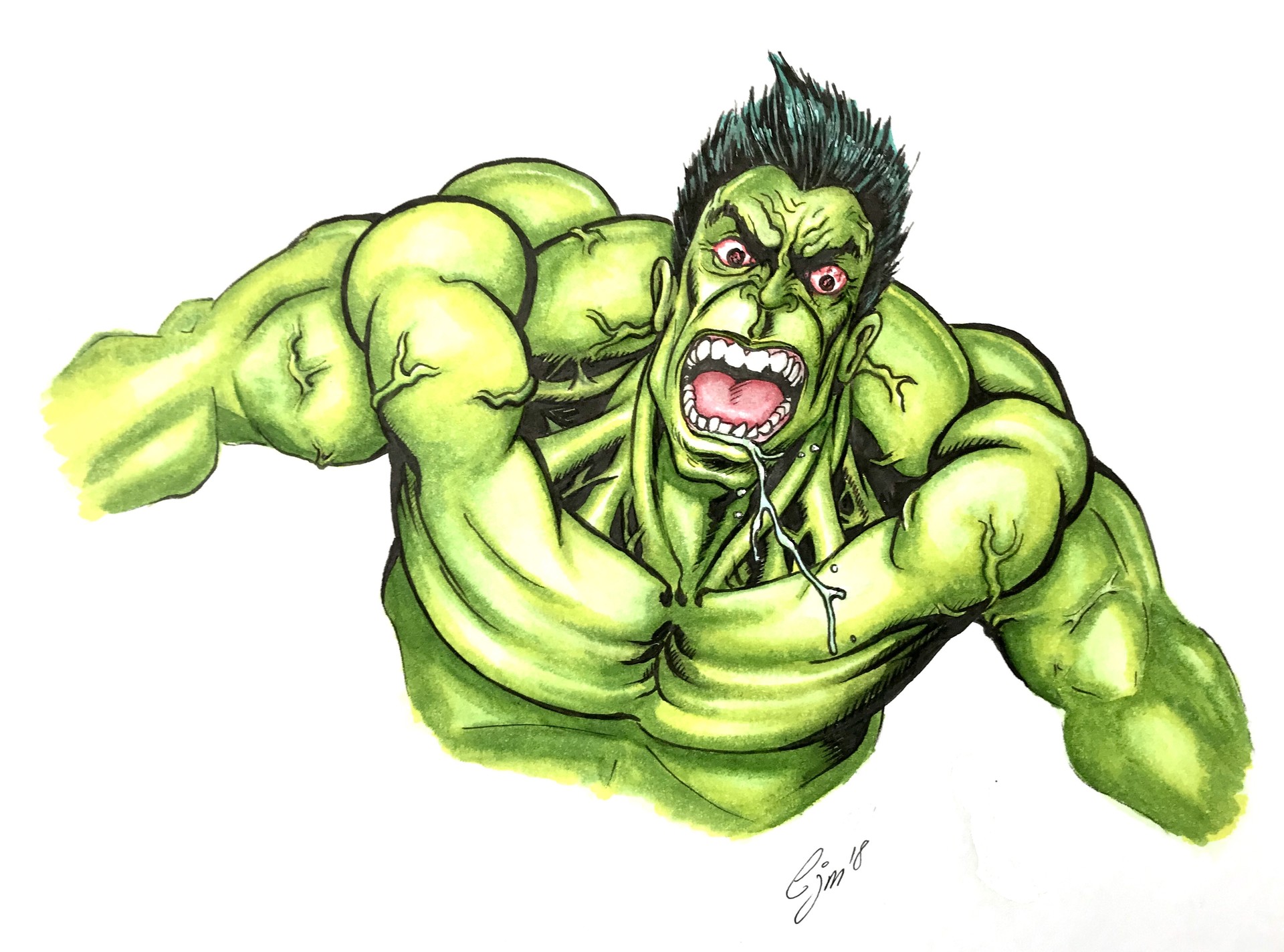 Avengers Hulk Ink Drawing