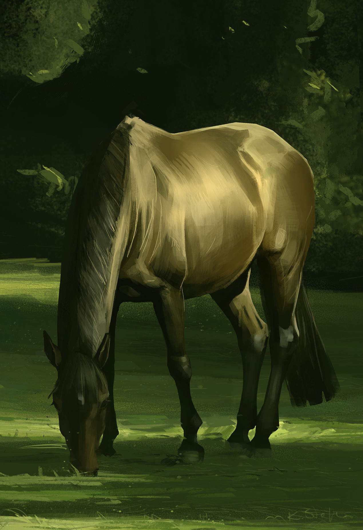 ArtStation - Horse grazing