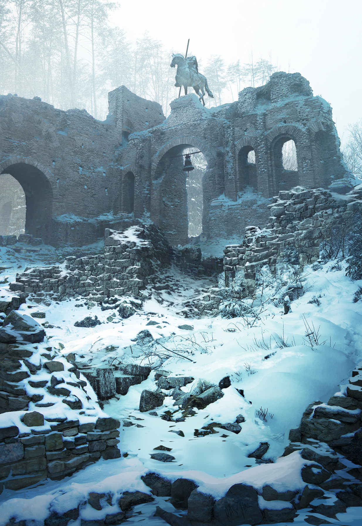ArtStation - Snowy bell in the old ruins