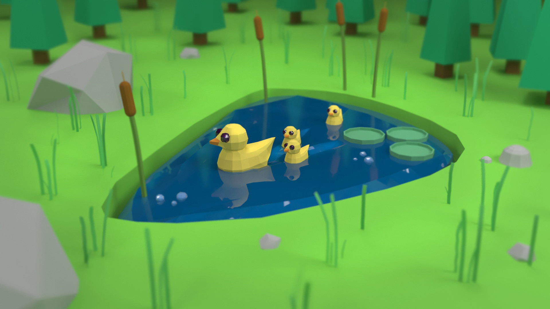 ArtStation - Ducklings in a pond - Low poly worlds