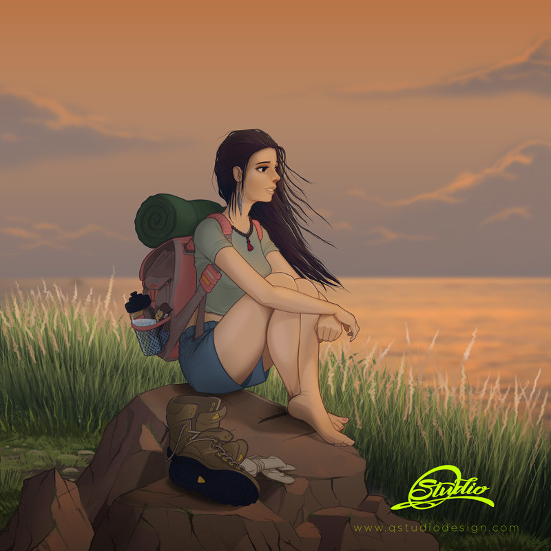 ArtStation - Sunset traveler girl