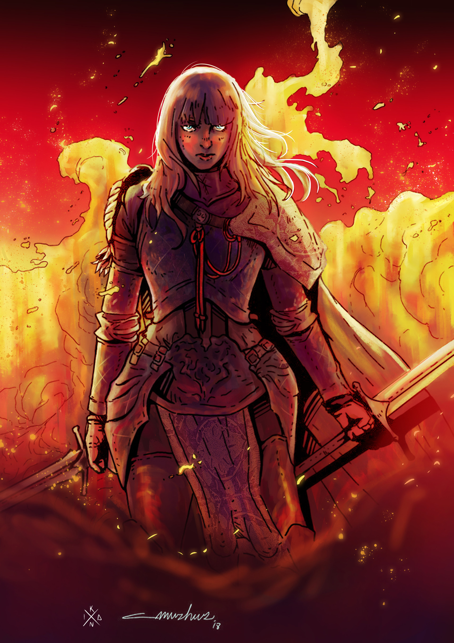 Anime Fire Spirit Girl