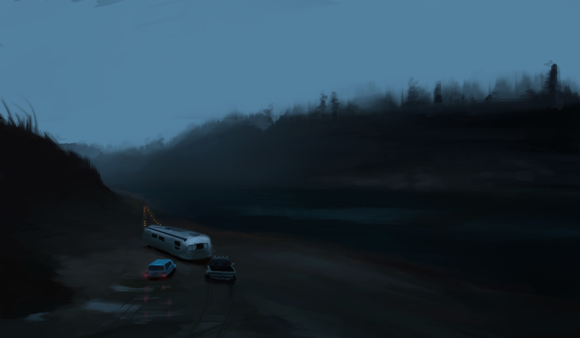 ArtStation - 3,600 second study of an rv by a lake