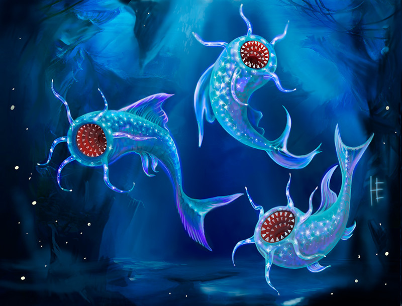 ArtStation - Predatory fishes- leeches. Illustration for Reborn card game.