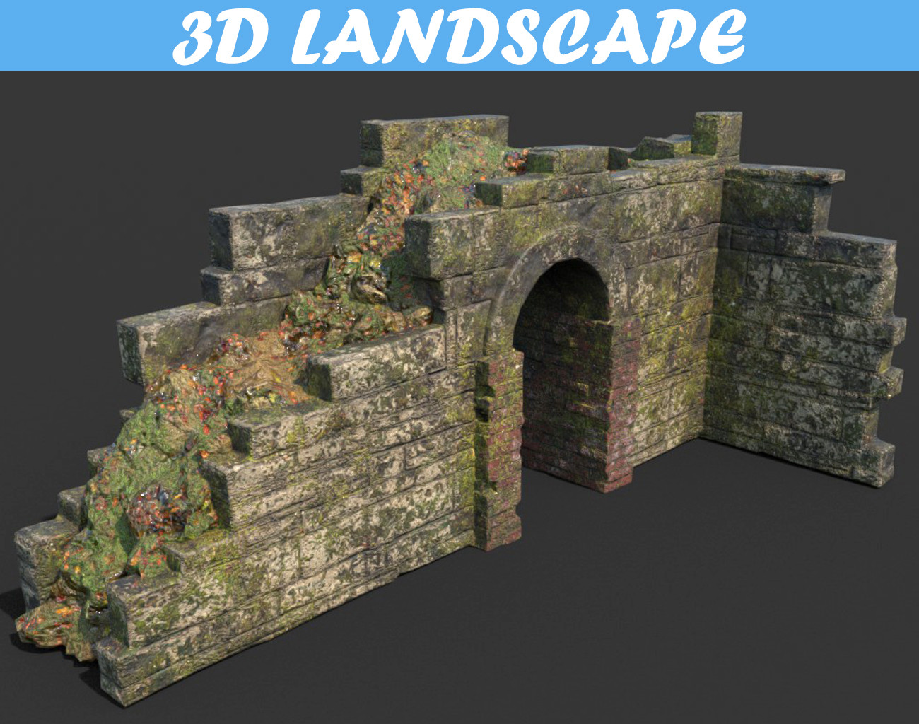 3D Models by 3D Landscape - Low poly Ruin Wall and Door - Game asset
