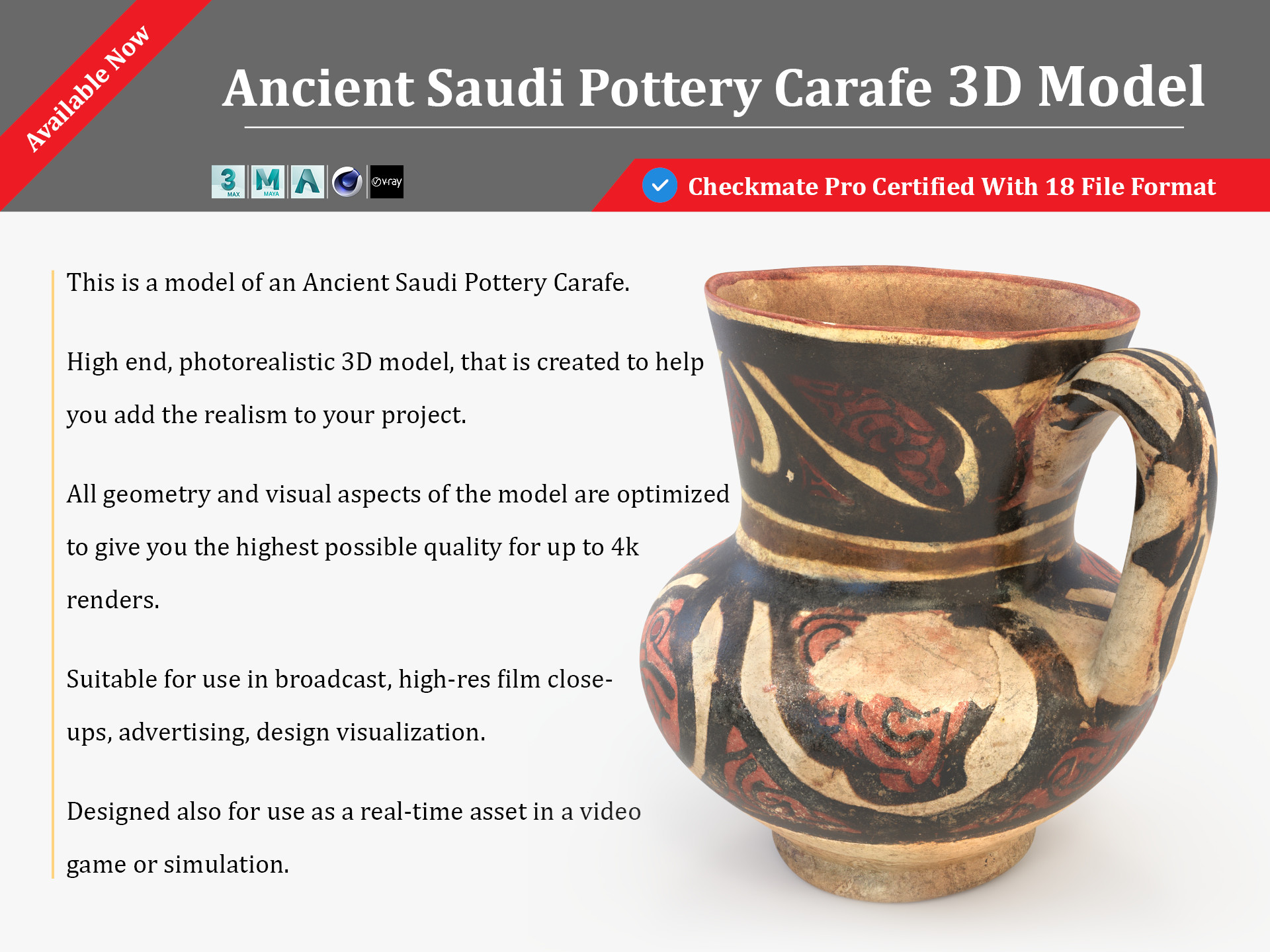 Algelany Art - Ancient Saudi Pottery Carafe 3D Model