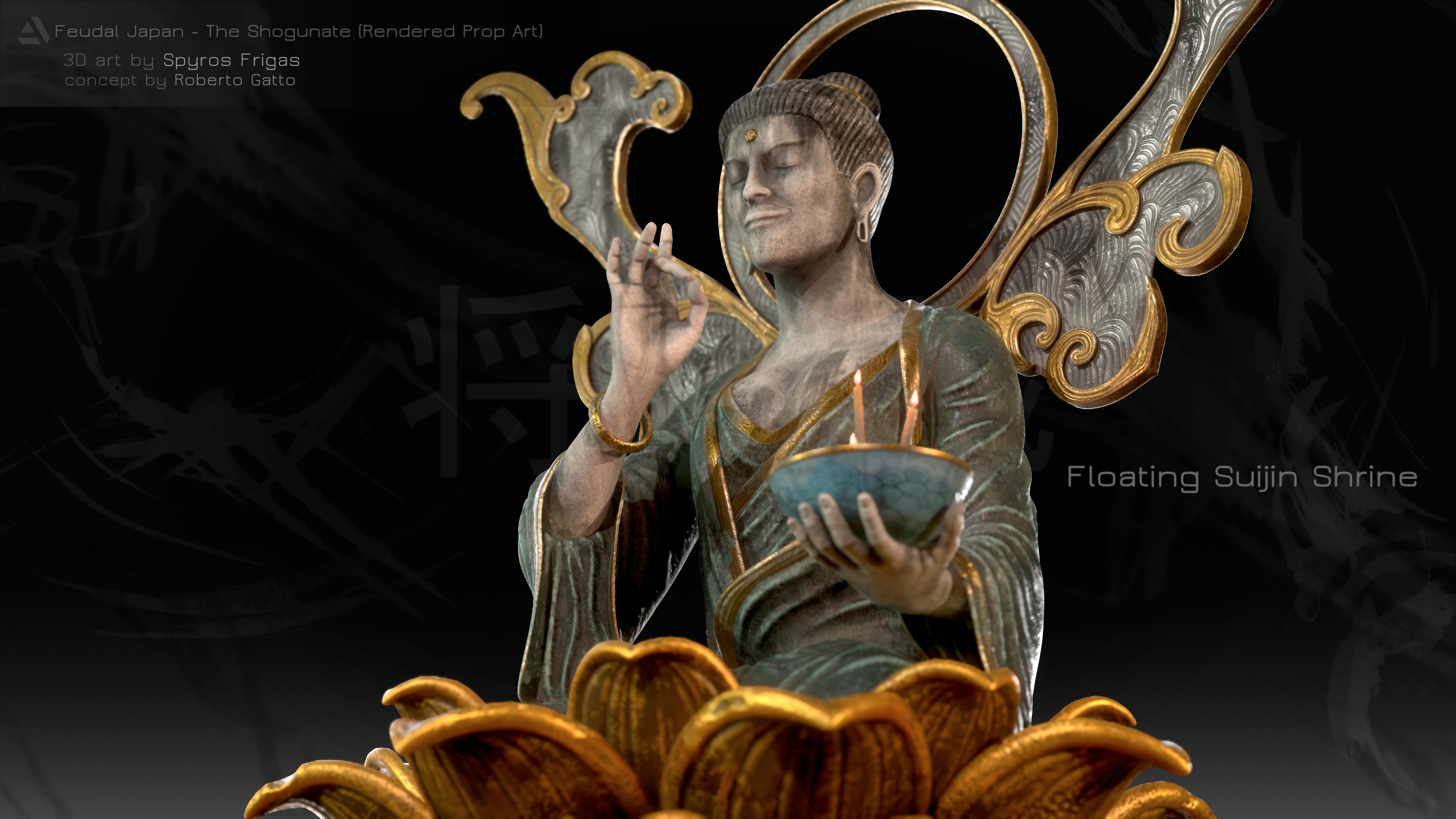 Spyros Frigas - Floating Suijin Shrine - Artstation Feudal Japan challenge