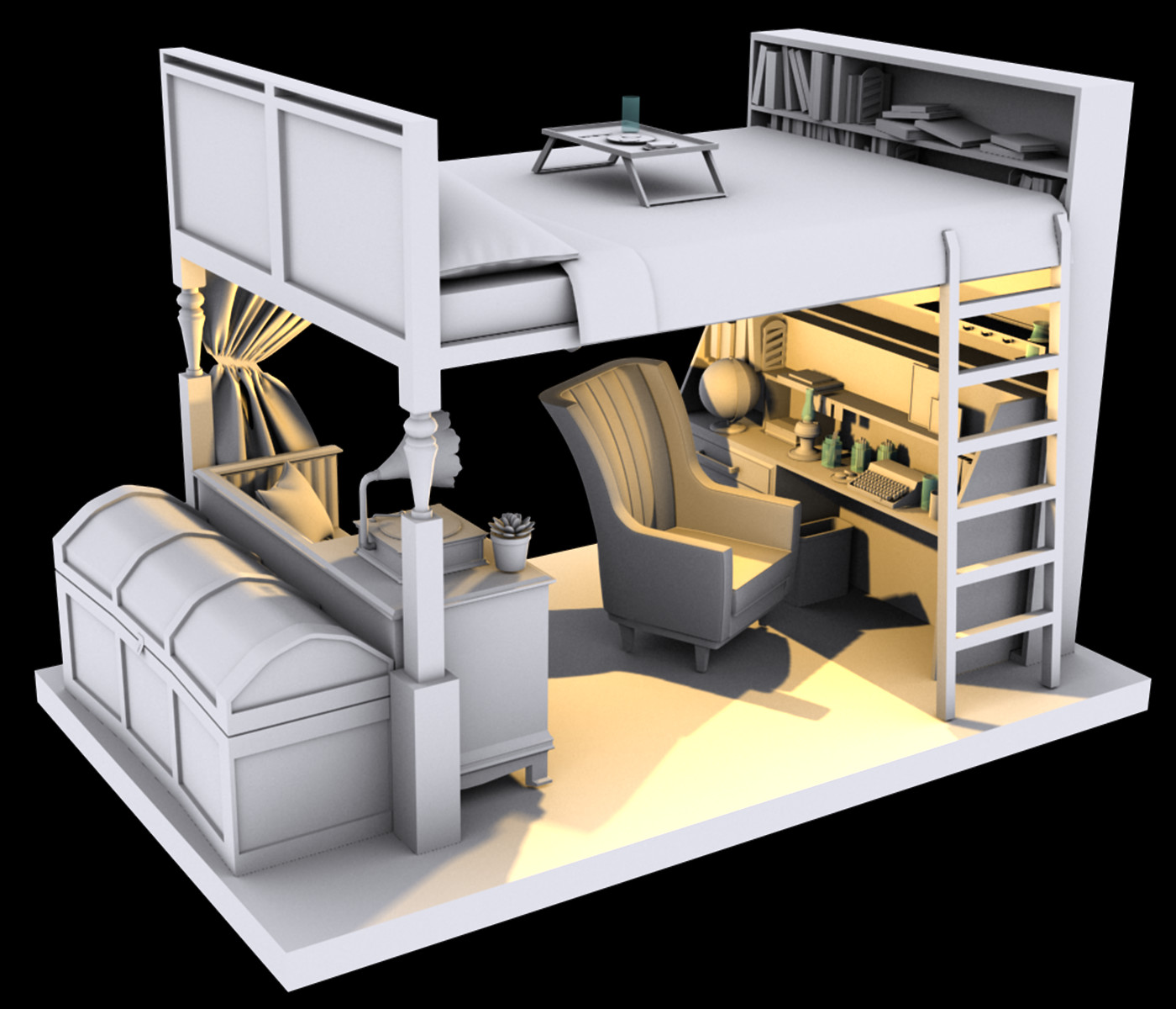 ArtStation - Bunk Bed / Study