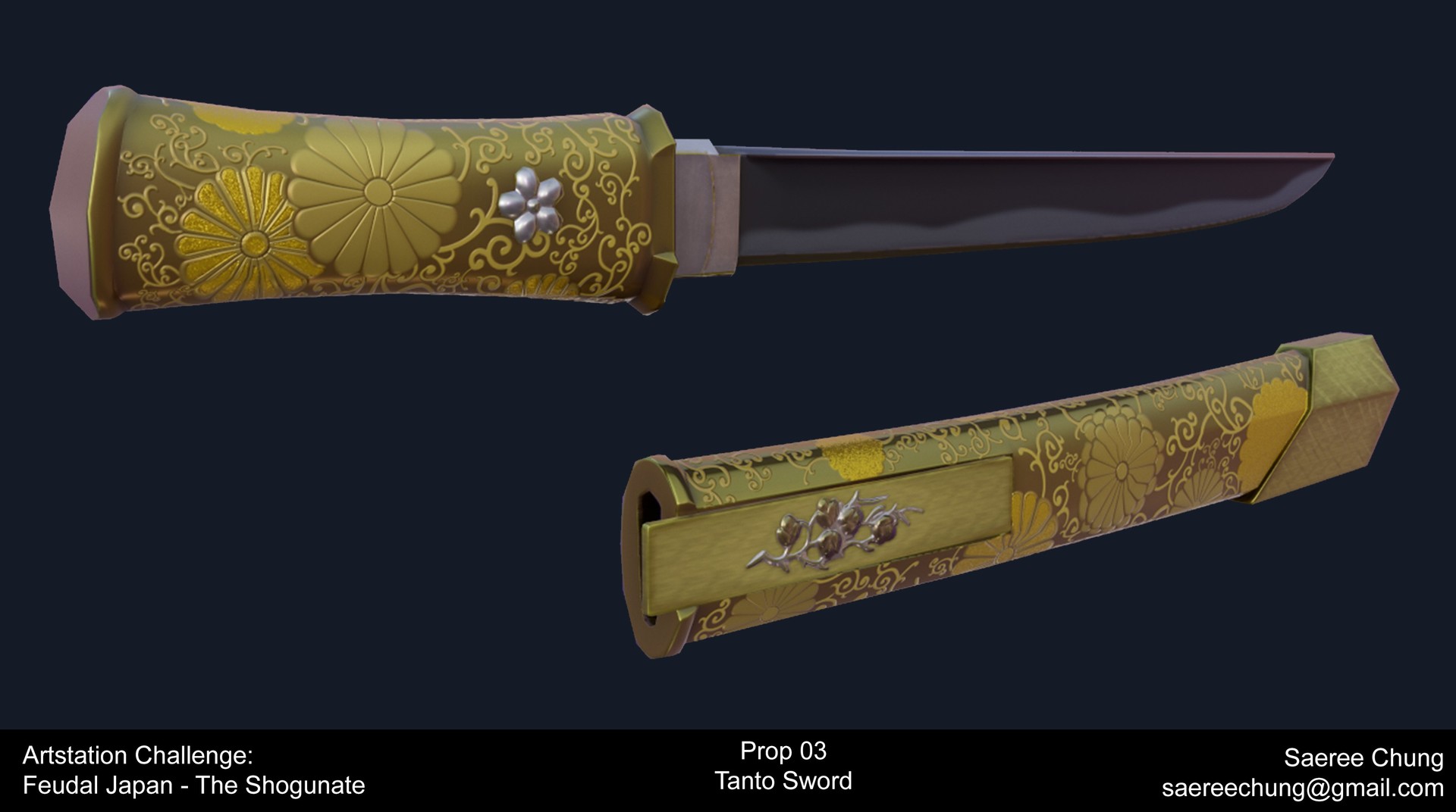 ArtStation - Feudal Japan: The Shogunate - Prop Art Render - Golden Tanto