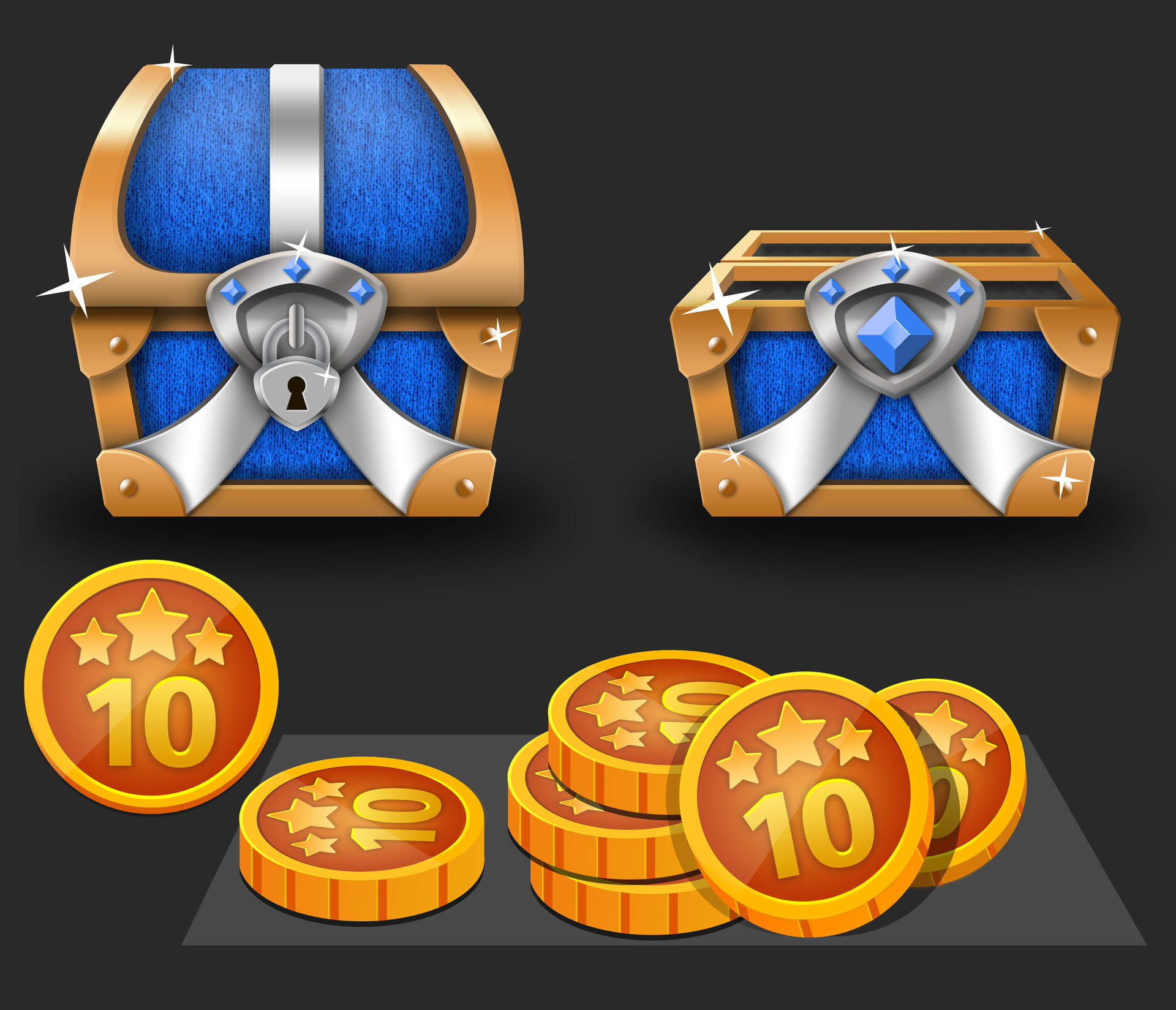 ArtStation - Treasure chest and game coins