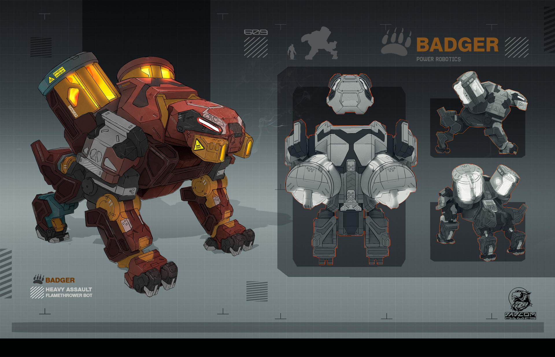 ArtStation - Heavy assault flamethrower bot "badger"