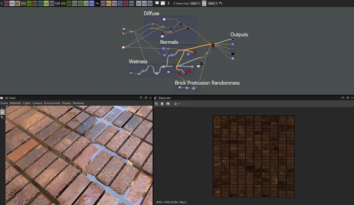 ArtStation - WIP-Wet Brick Pavement- Procedural