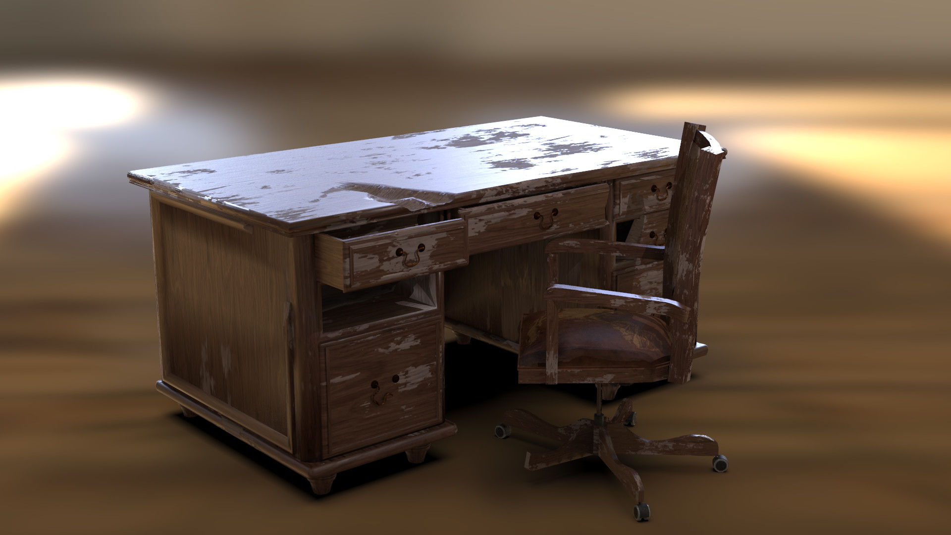 ArtStation - Wasteland Explorer Destructible Living Room - Desk and Chair