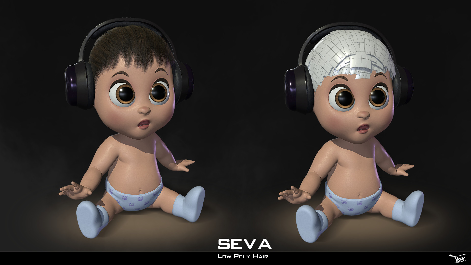 ArtStation - Baby "Seva" Low poly hair practice