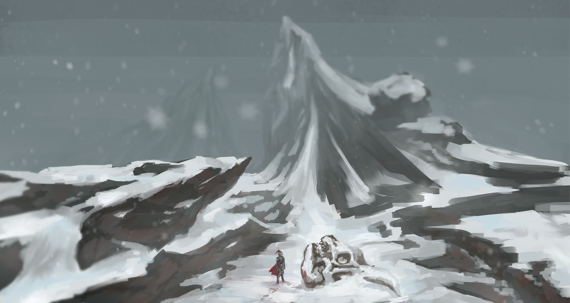ArtStation - Landscape of snowy mountain with knight standing front of ...