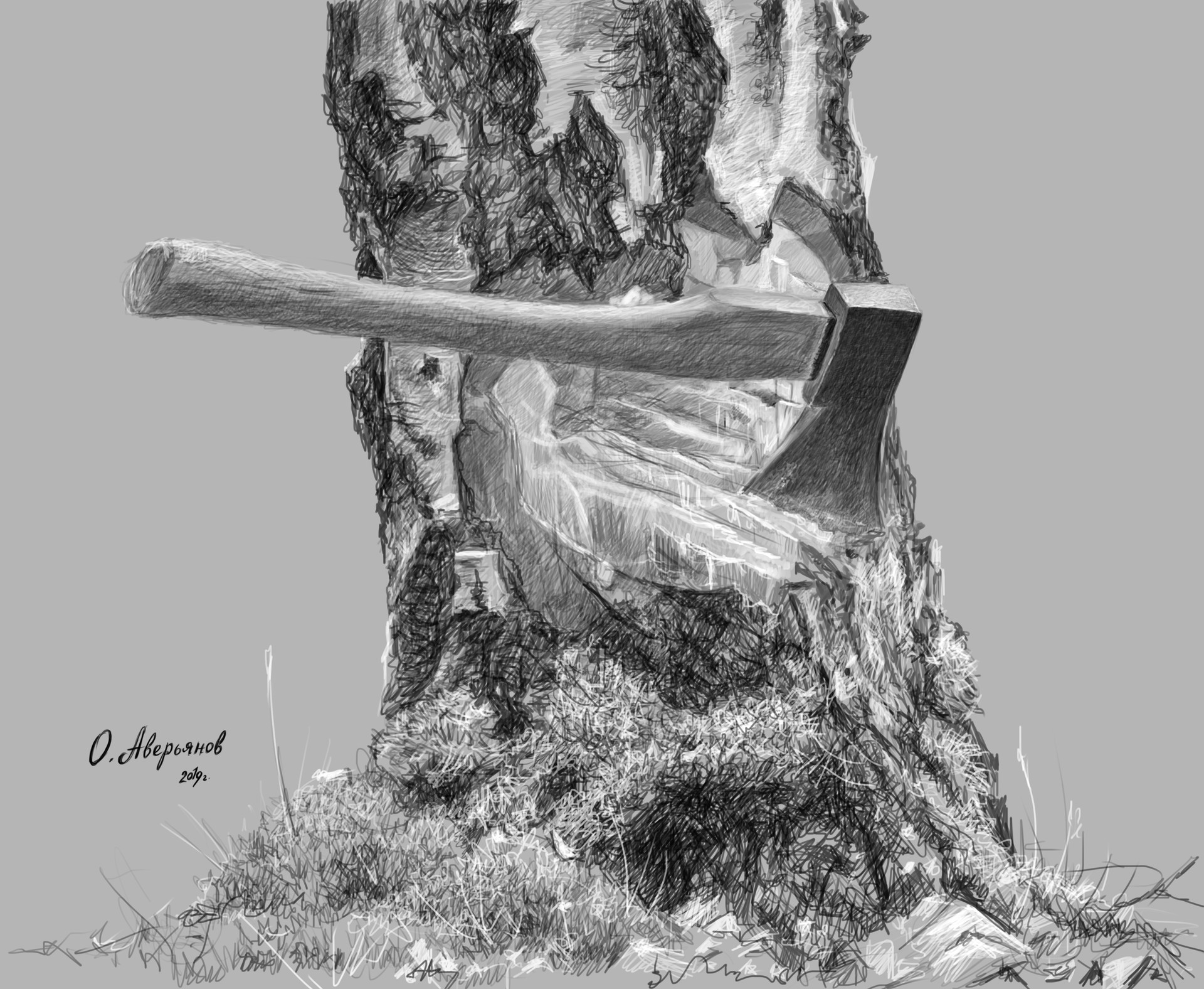 ArtStation - ax and tree (Sketch)