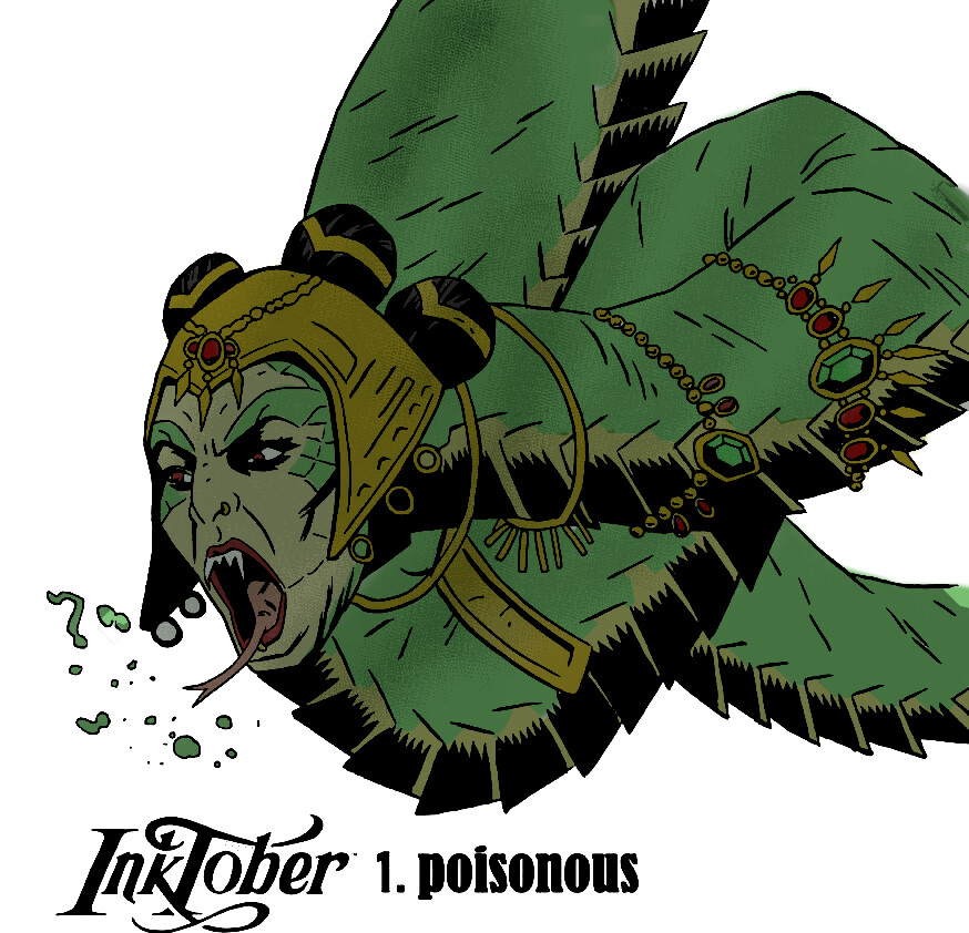 ArtStation - my first inktober commission of this year a naga from dnd