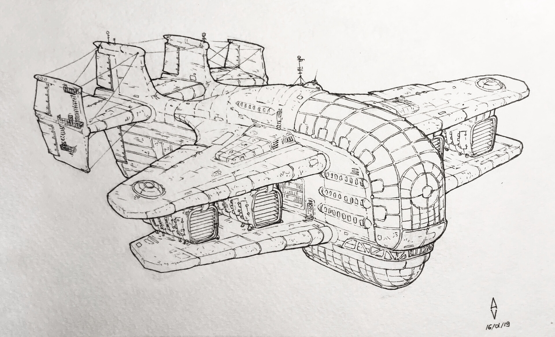 Dieselpunk aircraft - Behemoth, Ink, 20x15cm : r/pics
