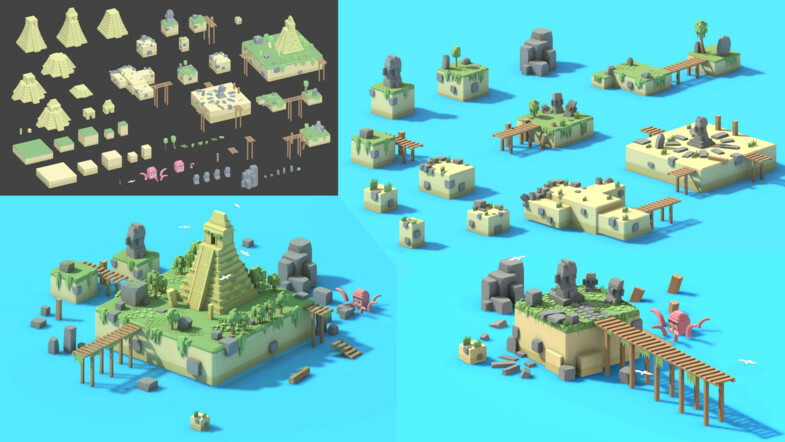 A 3D - Low Poly Temple Islands