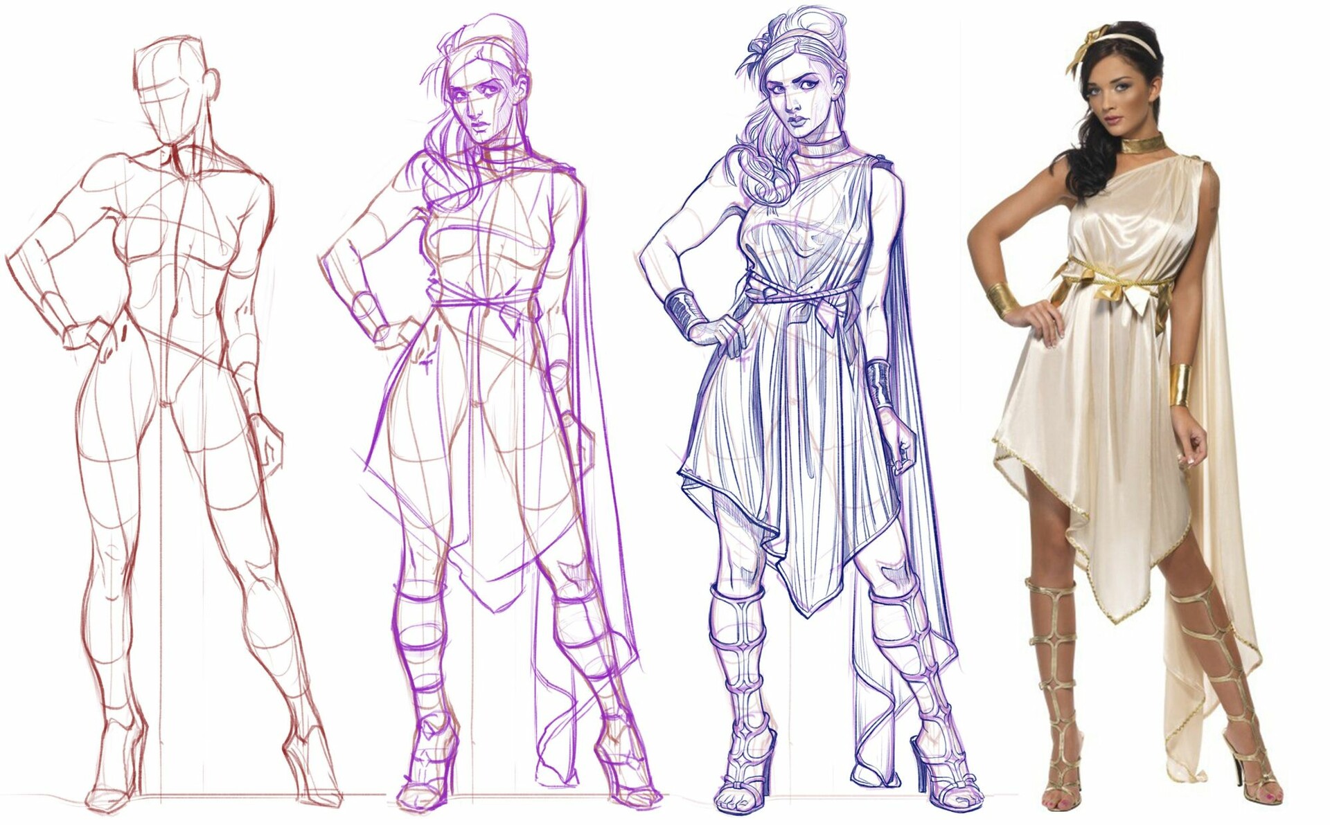 how to draw greek clothes
