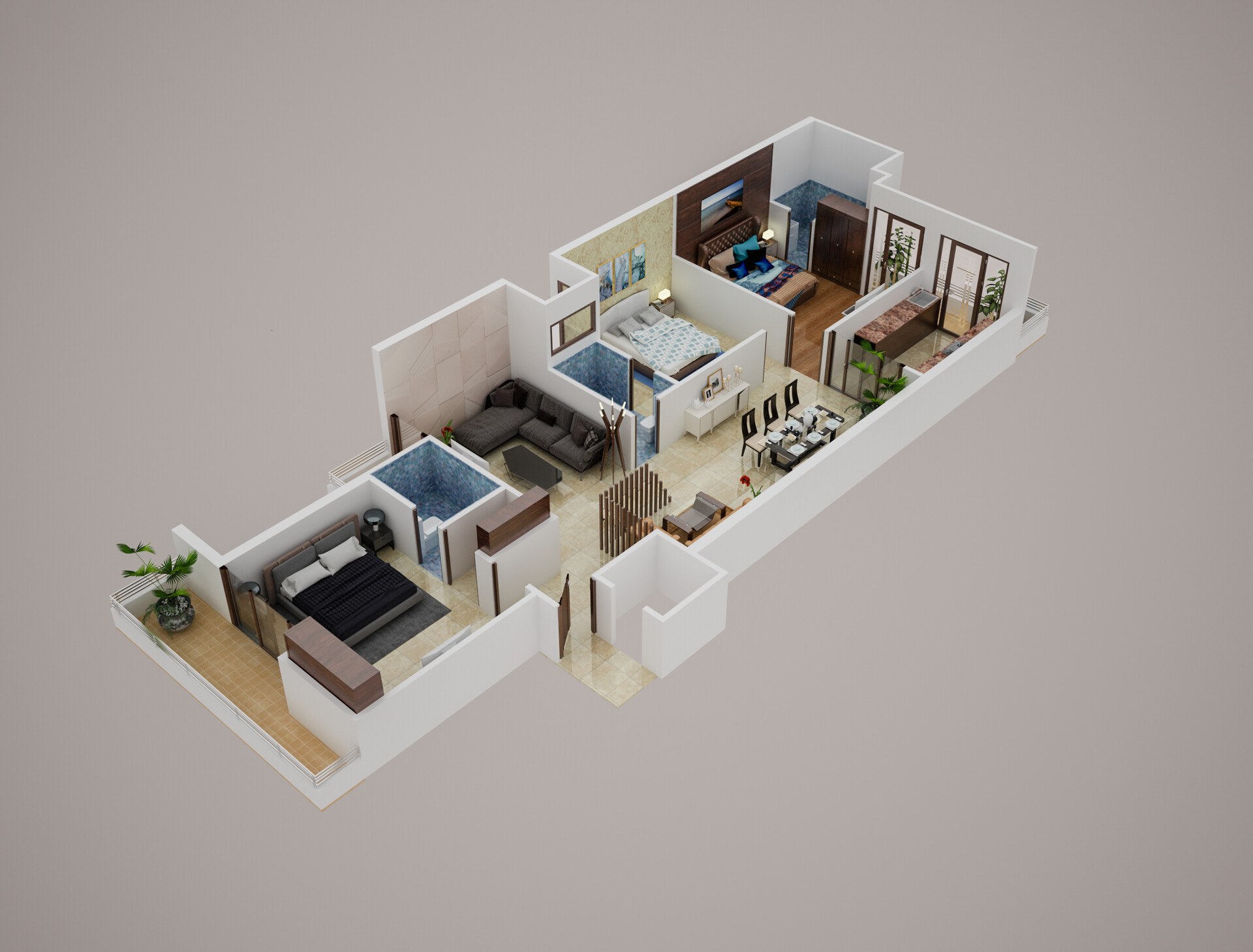 ArtStation - isometric and floor plan render of a sample flat