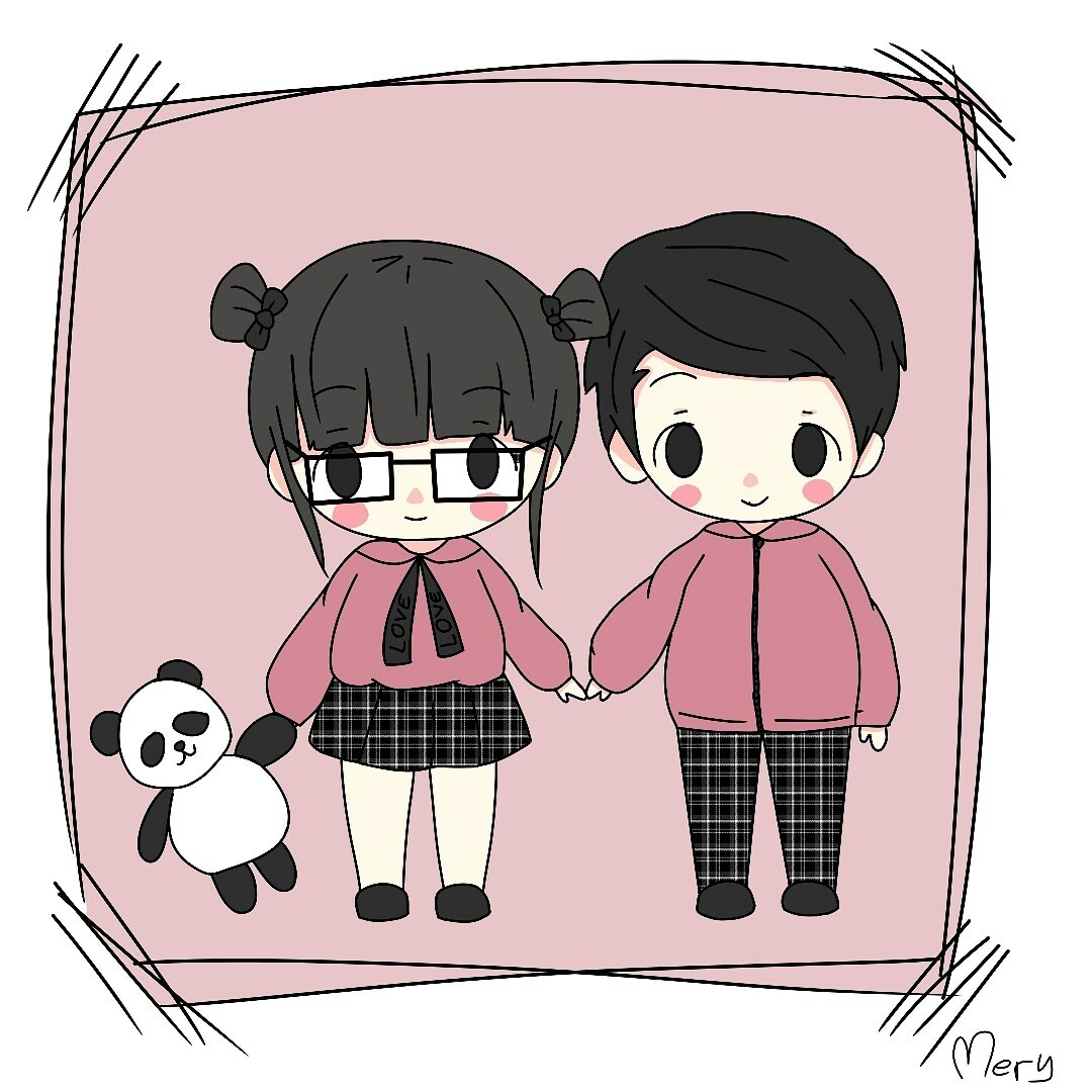 Chibi Couple Holding Hands Sketch