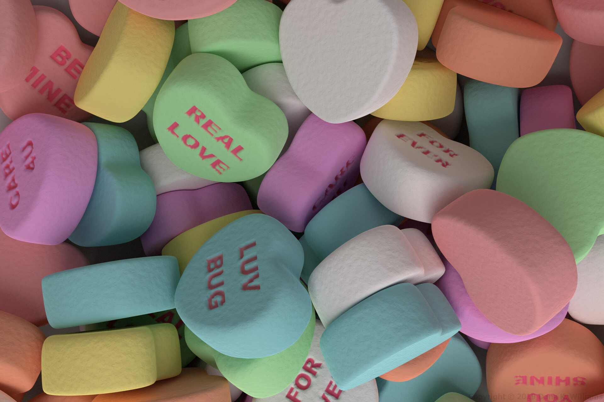 ArtStation - Pile Of Candy Hearts Made with Blender