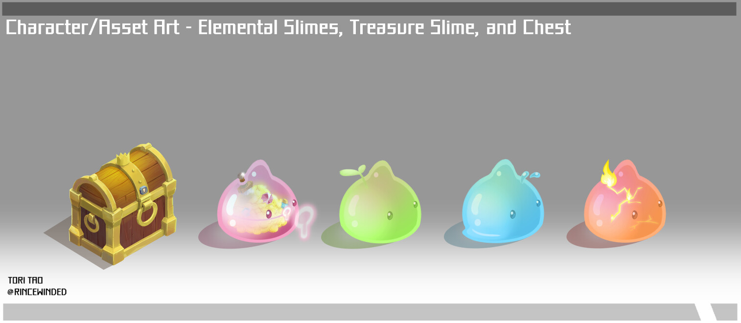 ArtStation - Character/Asset Art - Elemental Slimes, Treasure Slime ...