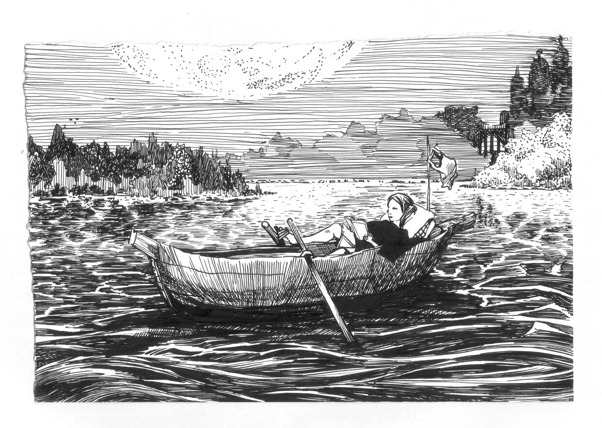 ArtStation - Reading in a Rowboat Under a Full Moon
