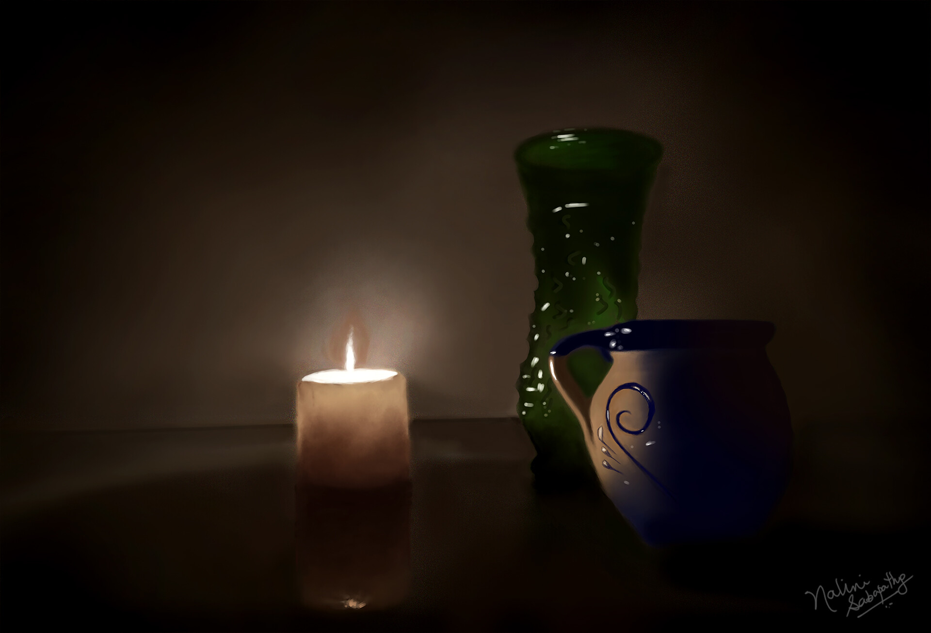 ArtStation - "Still Life with Candle and Vases" ~ Digital painting