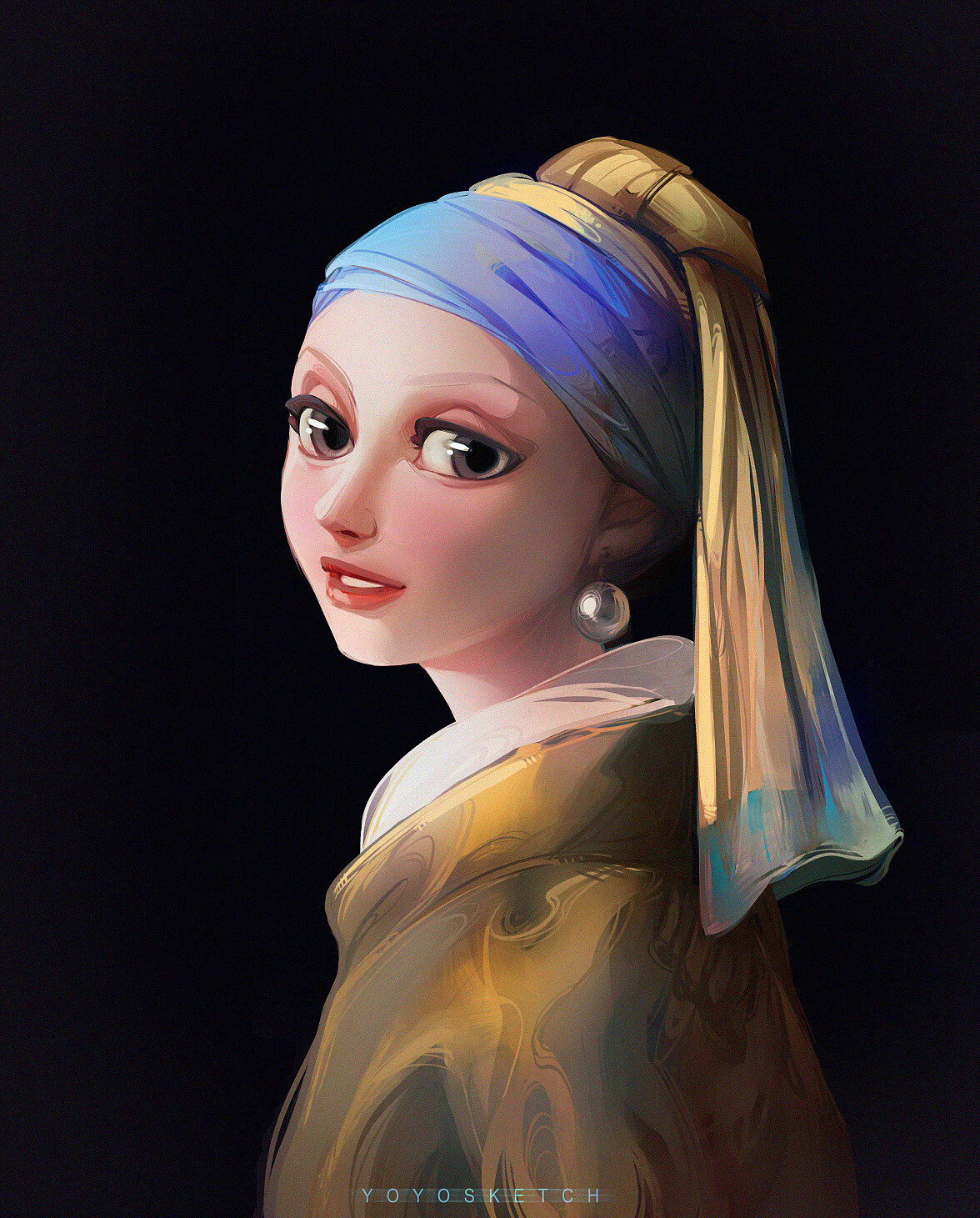 how to draw girl with a pearl earring