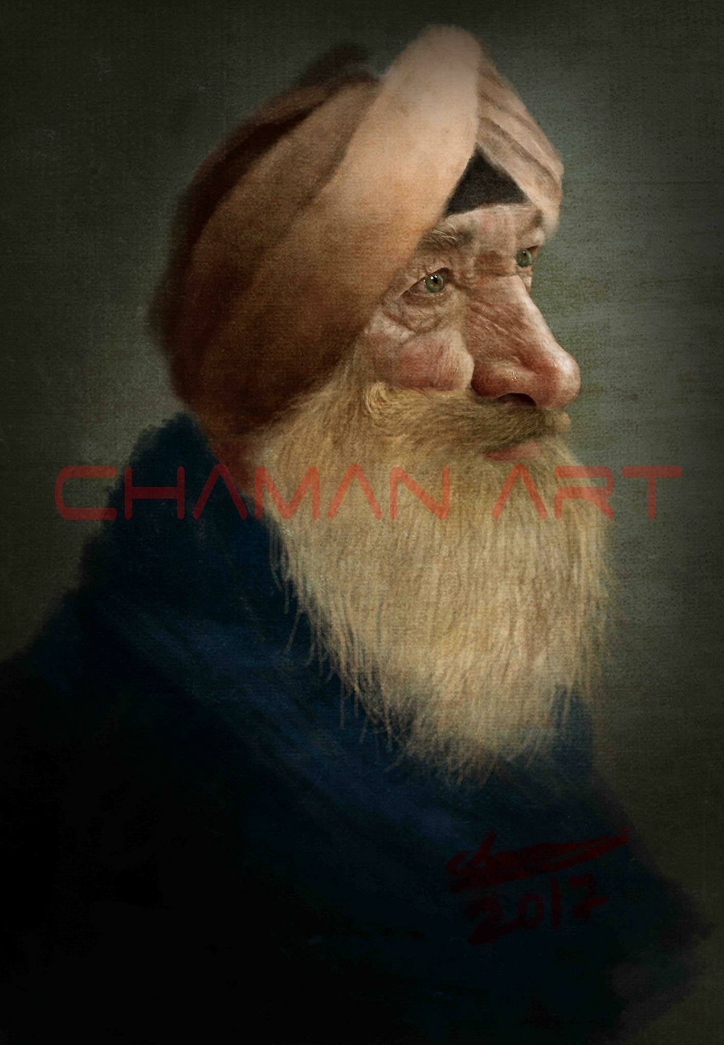 ArtStation - Digital painting of an old Sikh man with turban