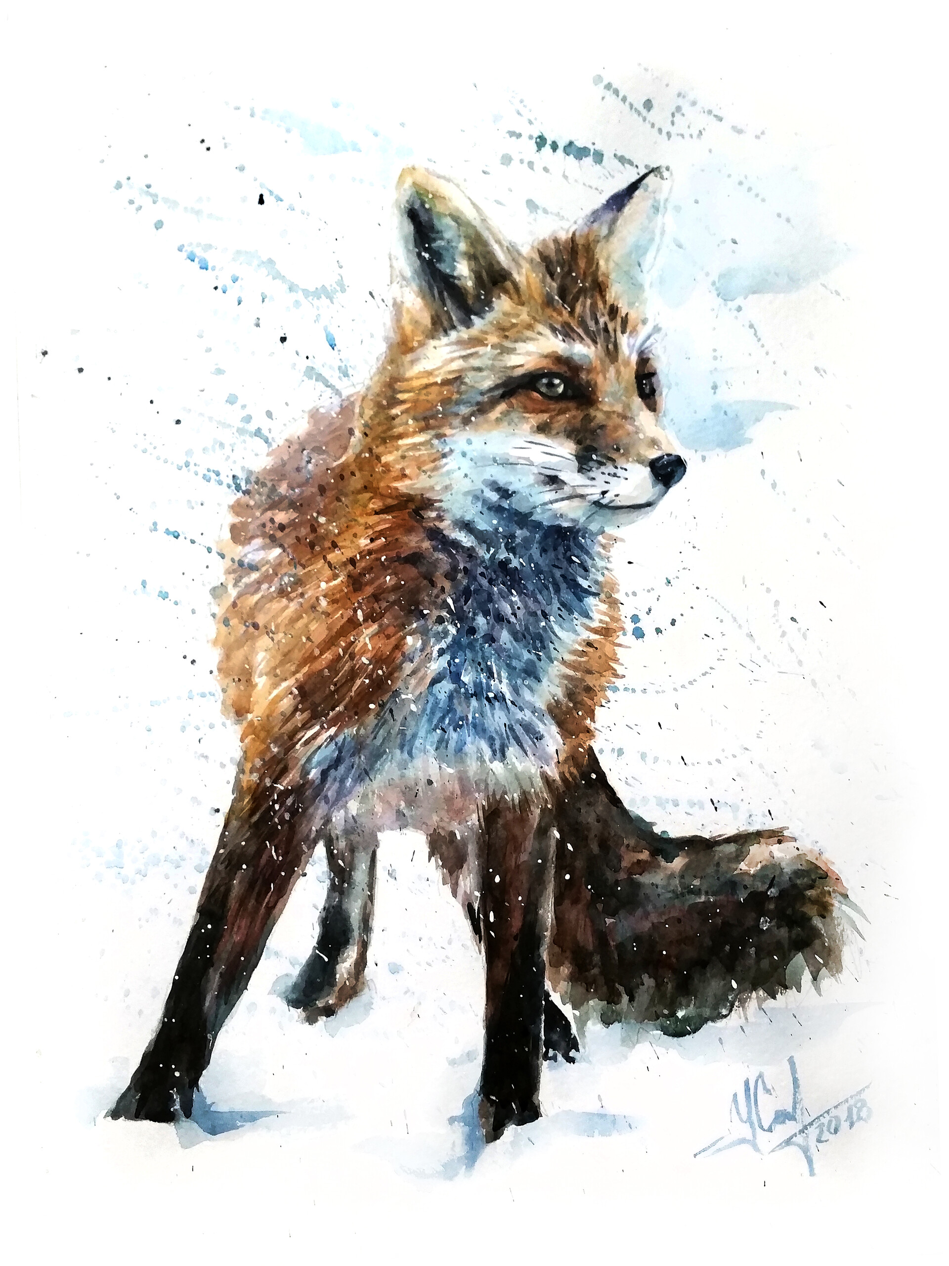 ArtStation - Fox watercolor painting