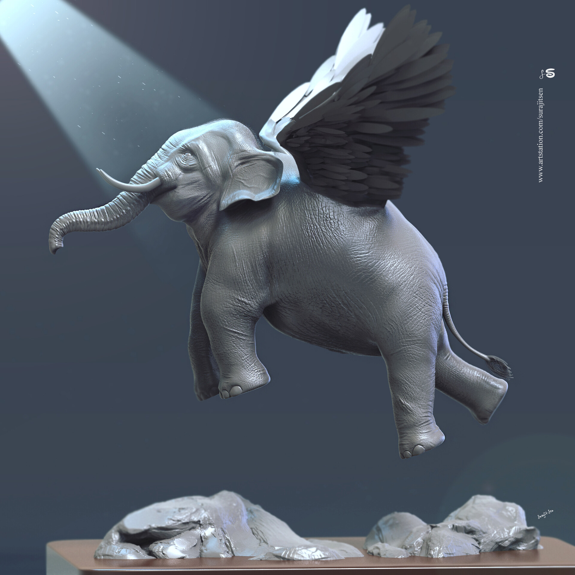 ArtStation - “Levitation_Flying Elephant” Digital sculpture by Surajit Sen