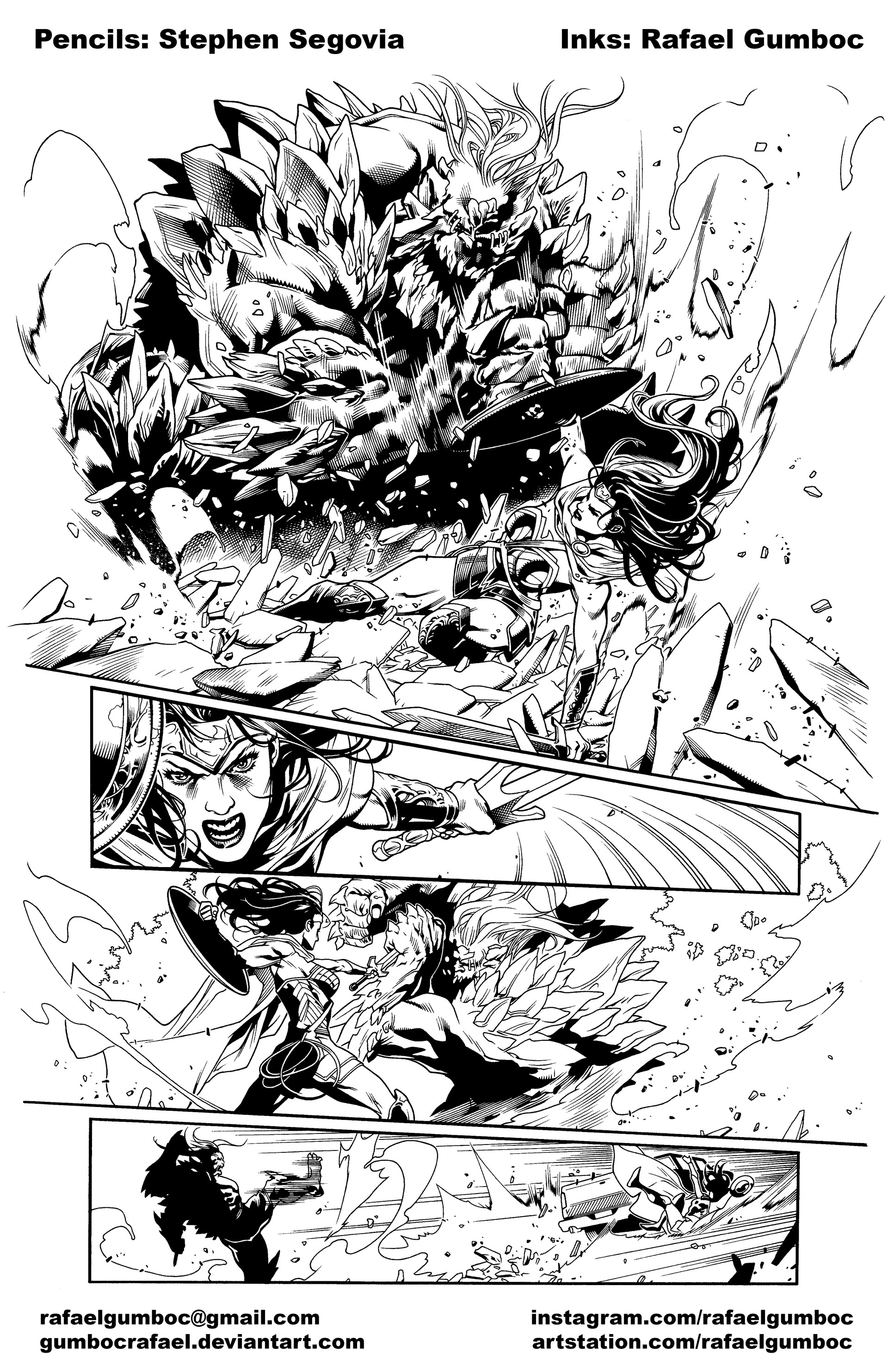 ArtStation - Inking samples over Stephen Segovia's pencils