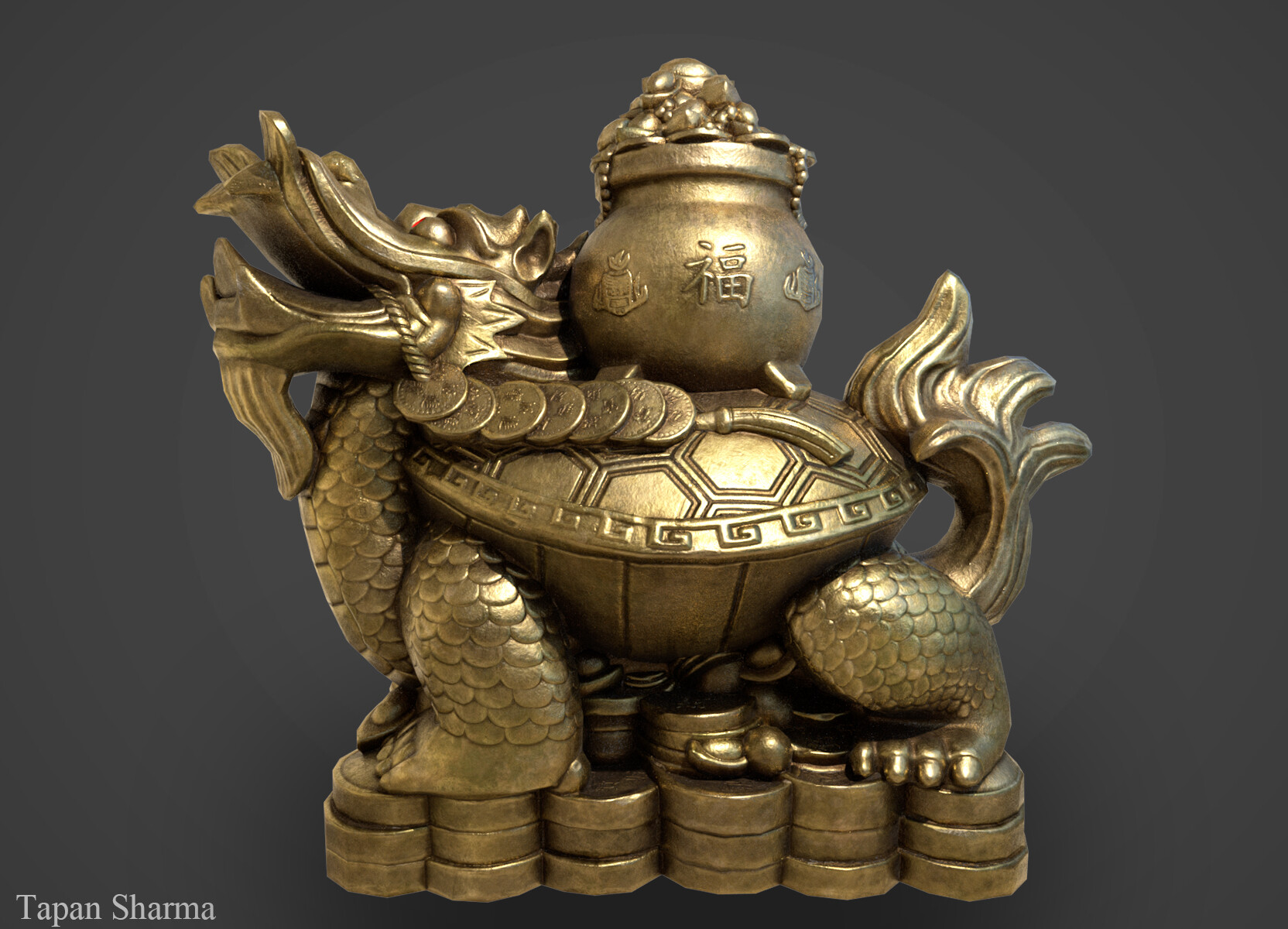 ArtStation - Brass Tortoise Turtle Treasure Statue