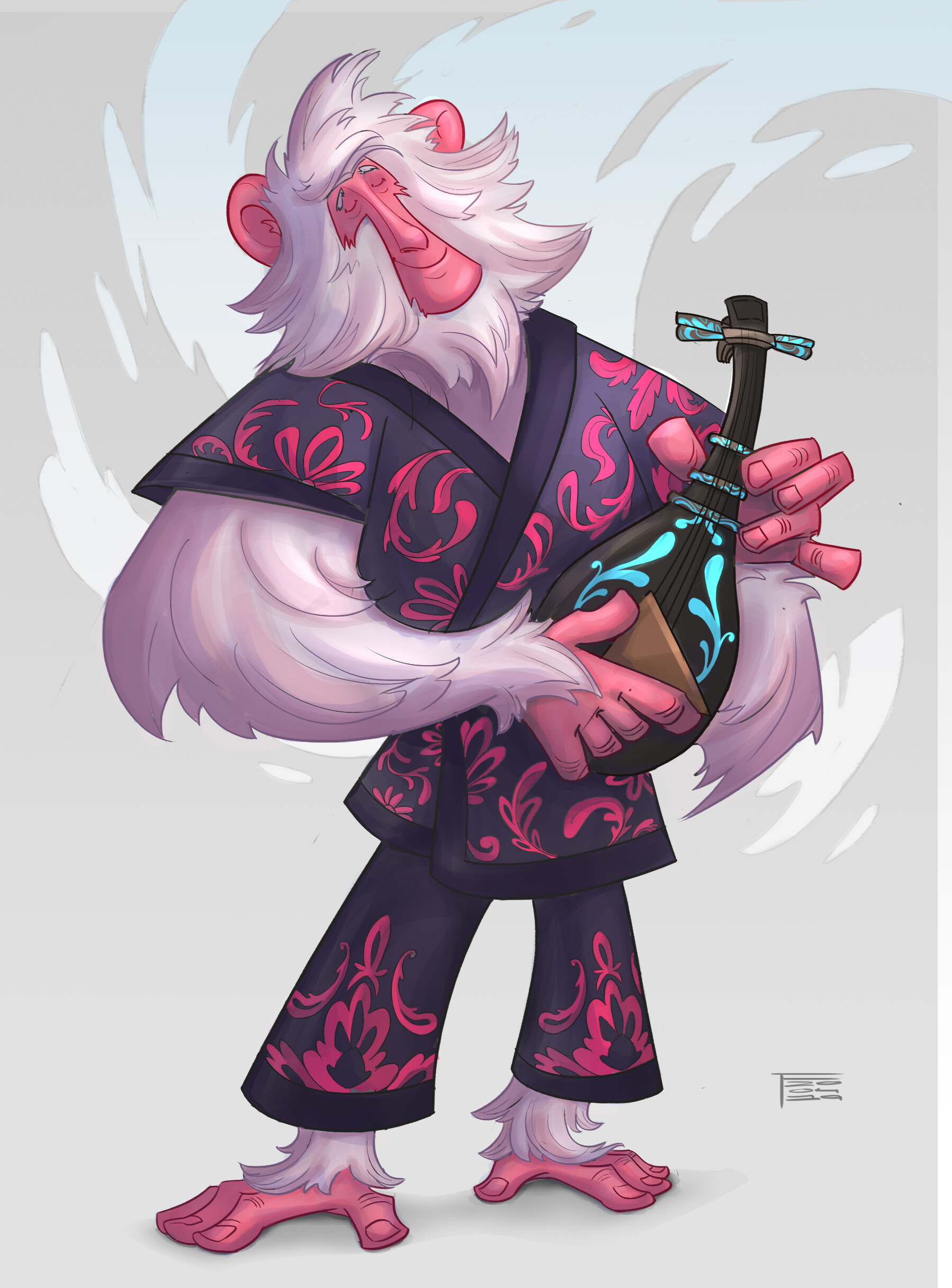 ArtStation - Character Design - Japanese Snow Monkey playing Biwa