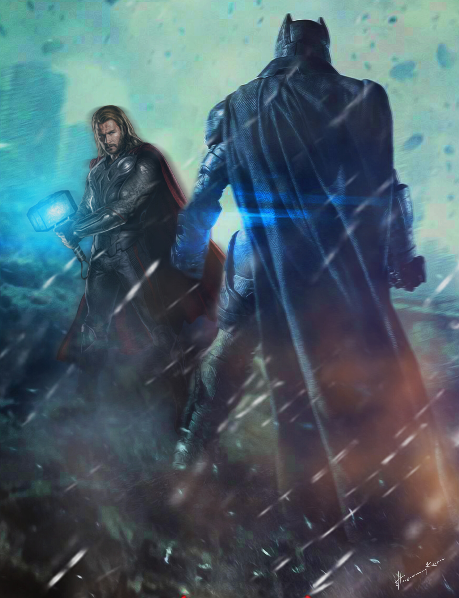 ArtStation - God of Thunder vs Bat of Gotham