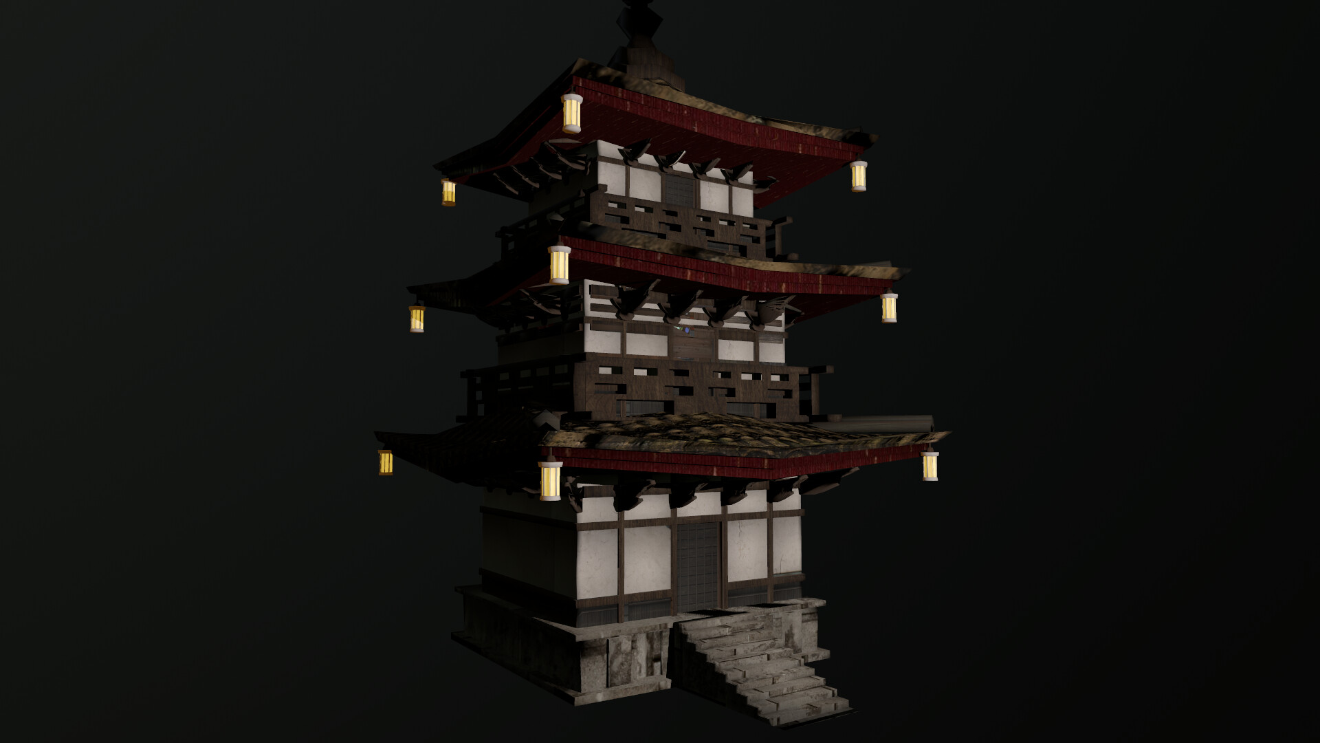 ArtStation - Japanese red roof tower