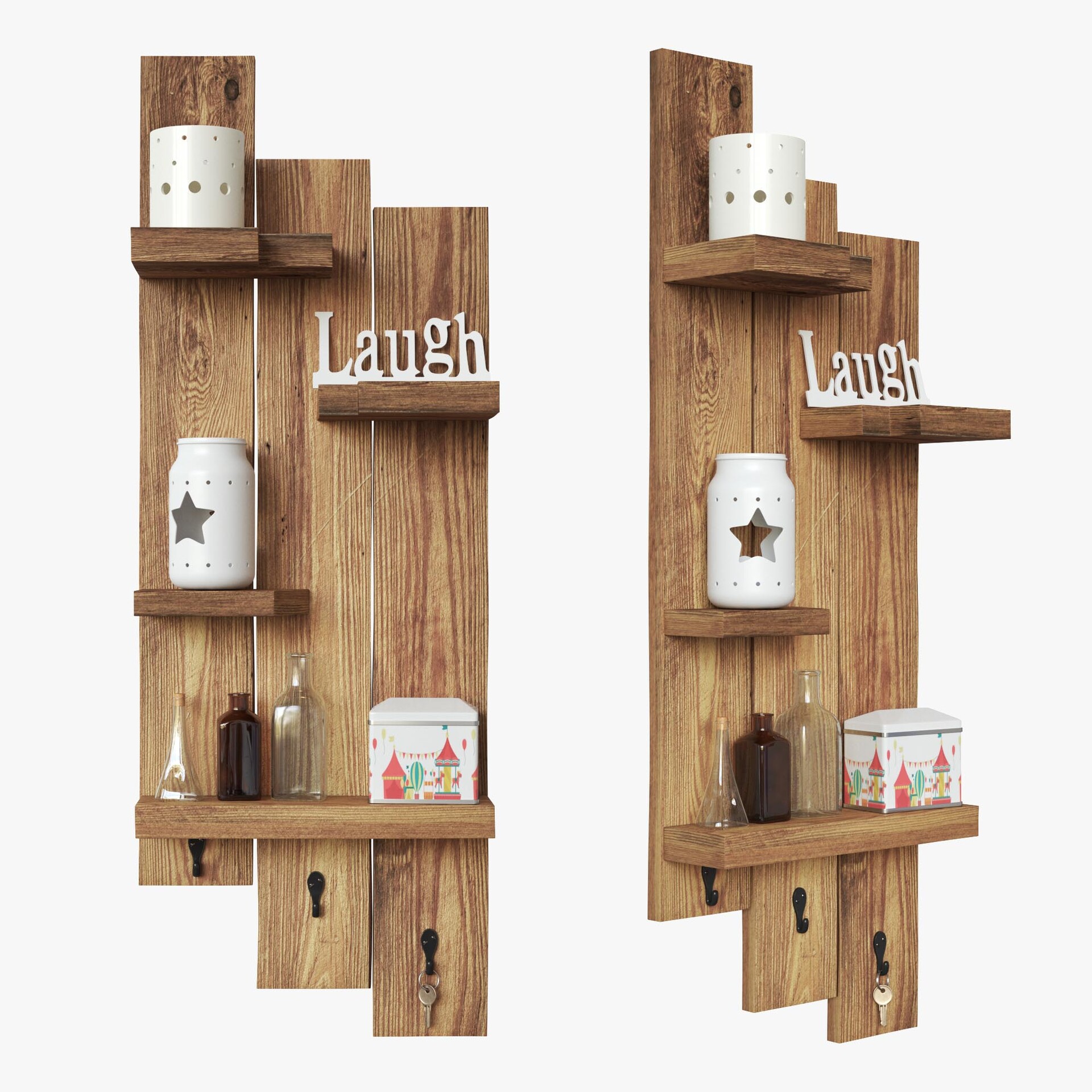 ArtStation - Wooden shelf with decorative set 3D model