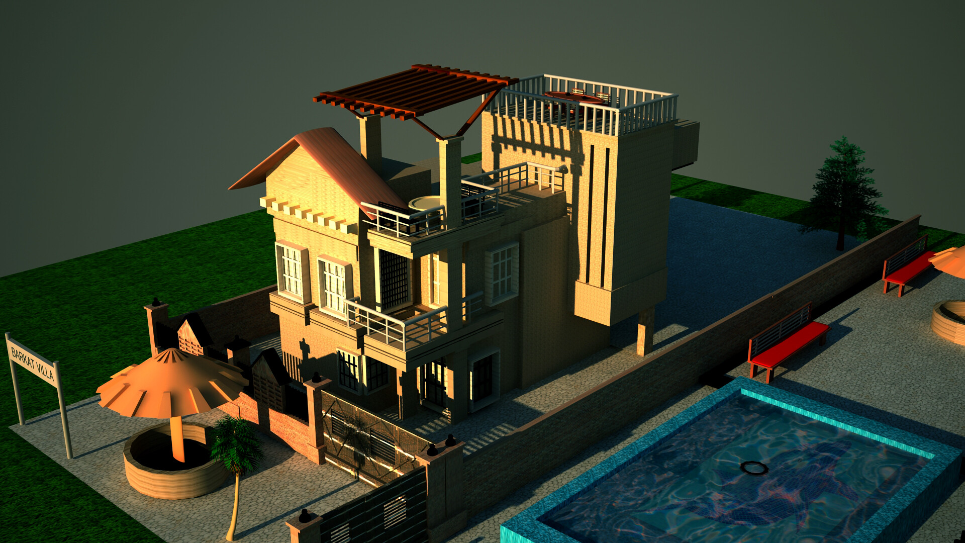 ArtStation - 3d exterior house with lighting and texture