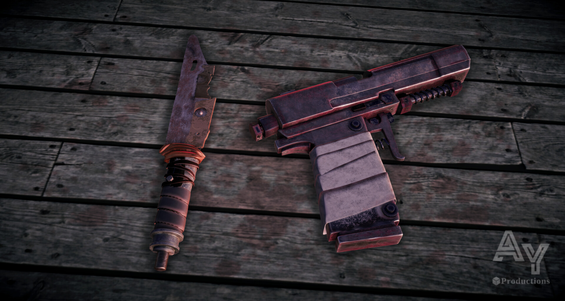 ArtStation - Apocalyptic knife and gun