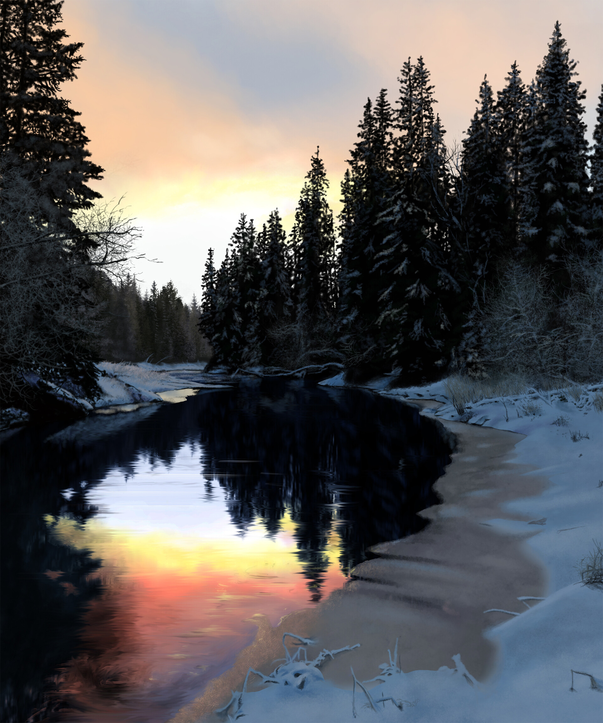 ArtStation - Winter sunset, Jovan Delic