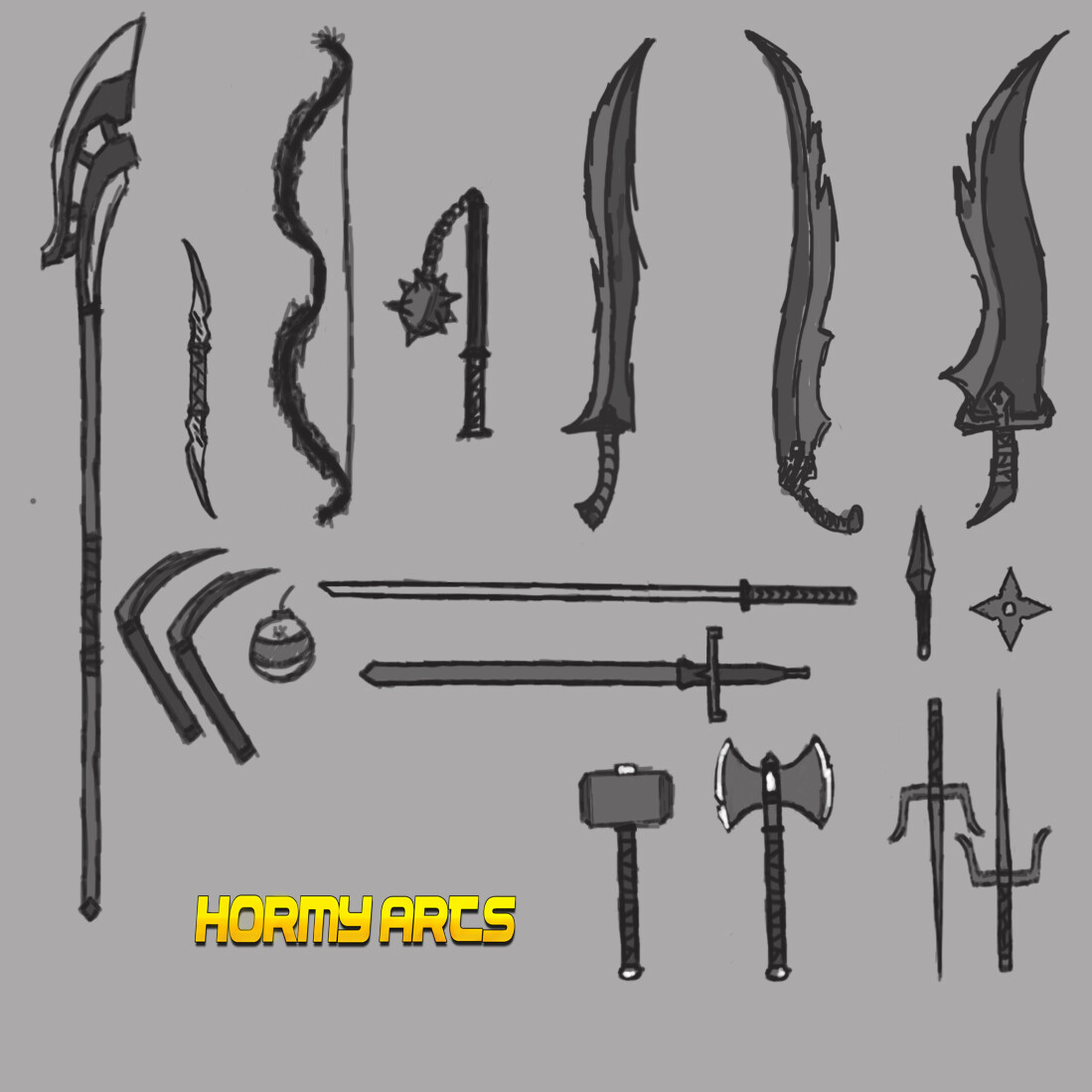 Medieval Weapons Drawings